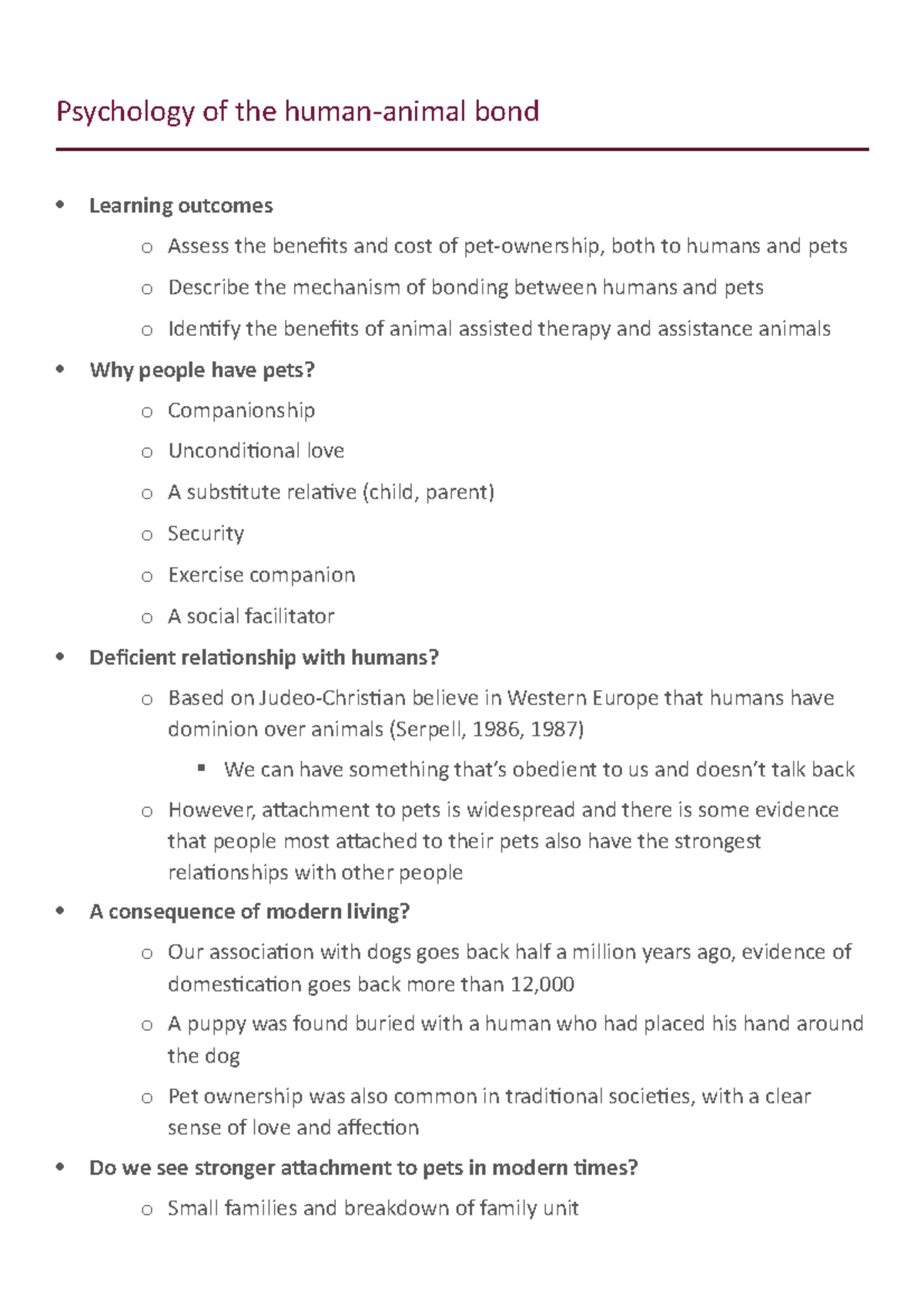 ANSC - L2 (HA bond) - Lecture 2 notes - Psychology of the human-animal ...