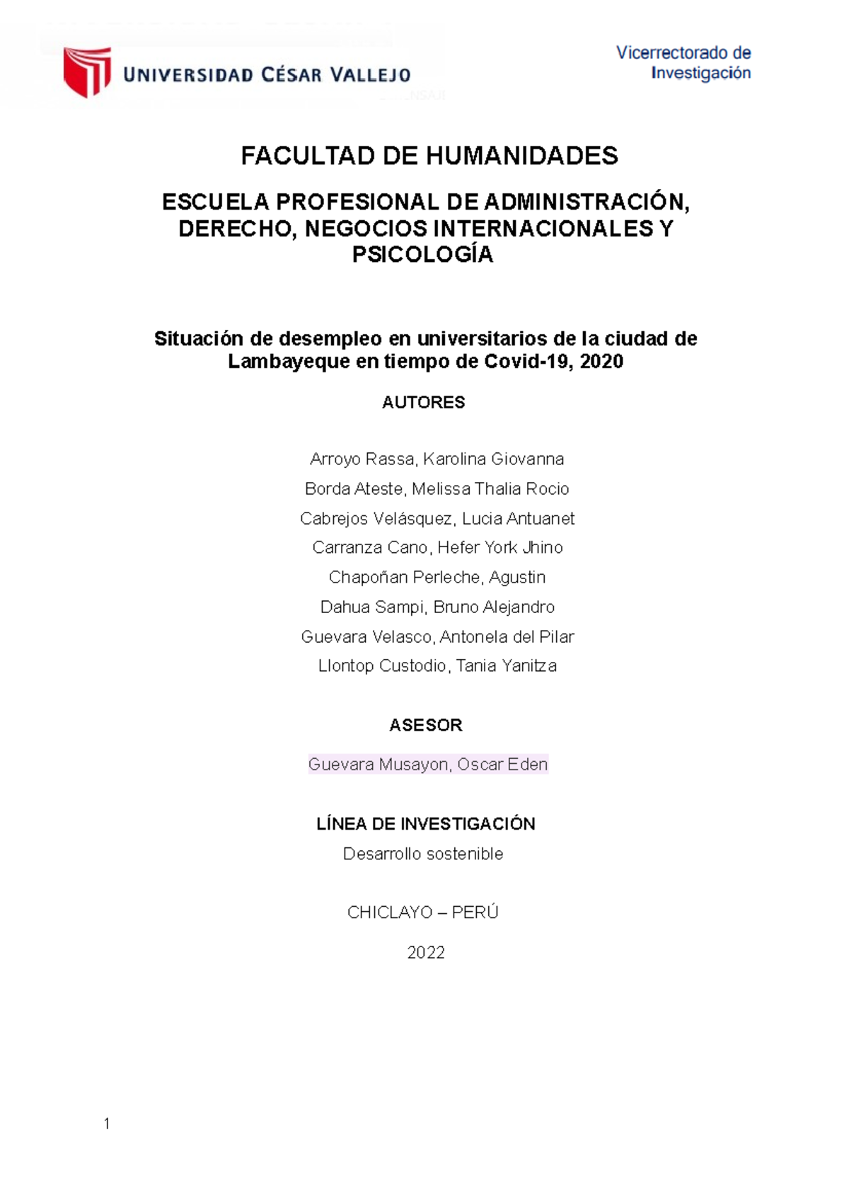 Problemática general - bjgjg - FACULTAD DE HUMANIDADES ESCUELA ...
