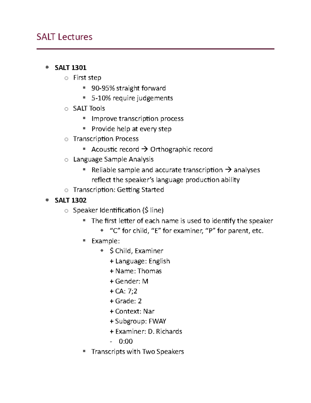 SALT Lectures - SALT 1301-1306 program notes - SALT Lectures SALT 1301 ...