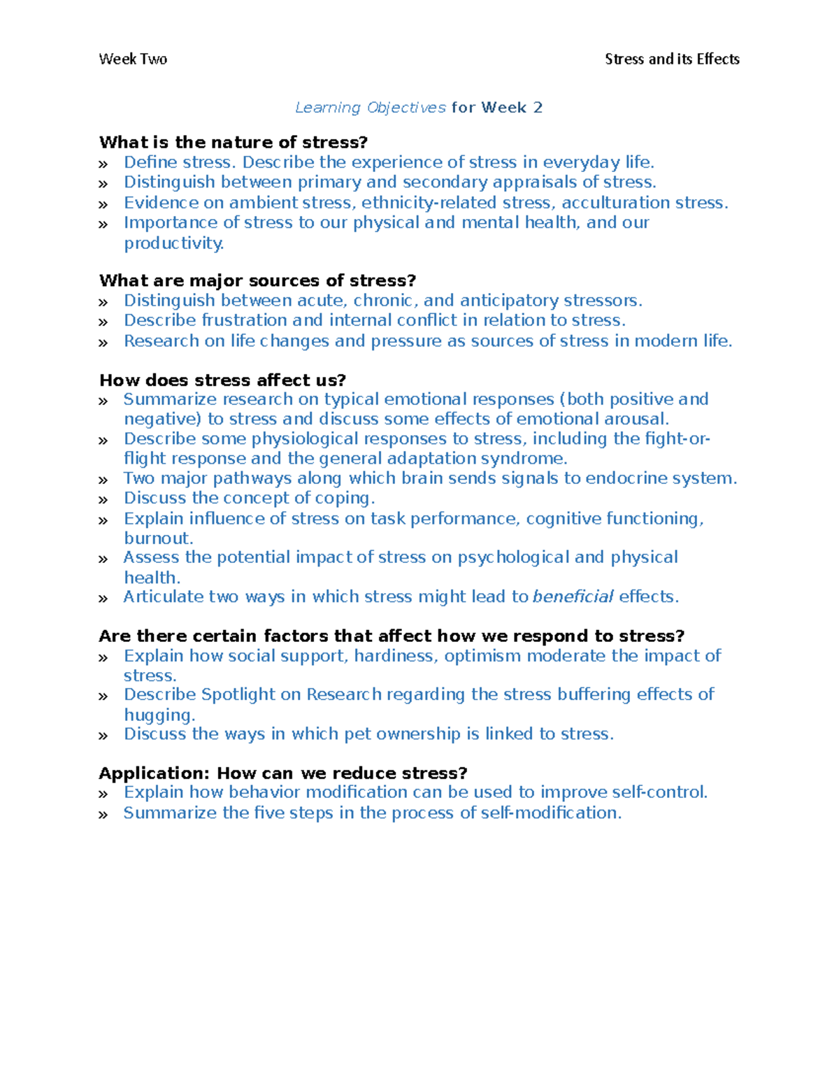 2035 - W2 - Stress - Lecture notes 2 - Week Two Stress and its Effects ...