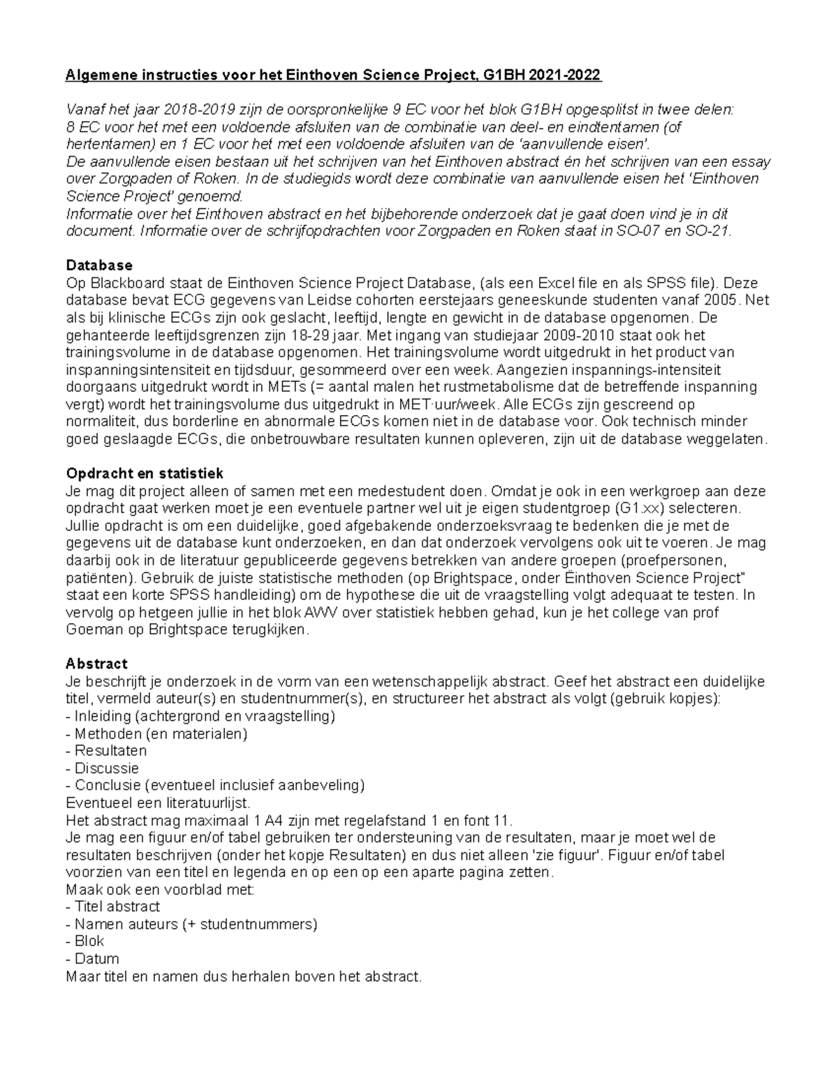 G1BH 2021-2022 - Einthoven Science Project - Algemene instructies ...