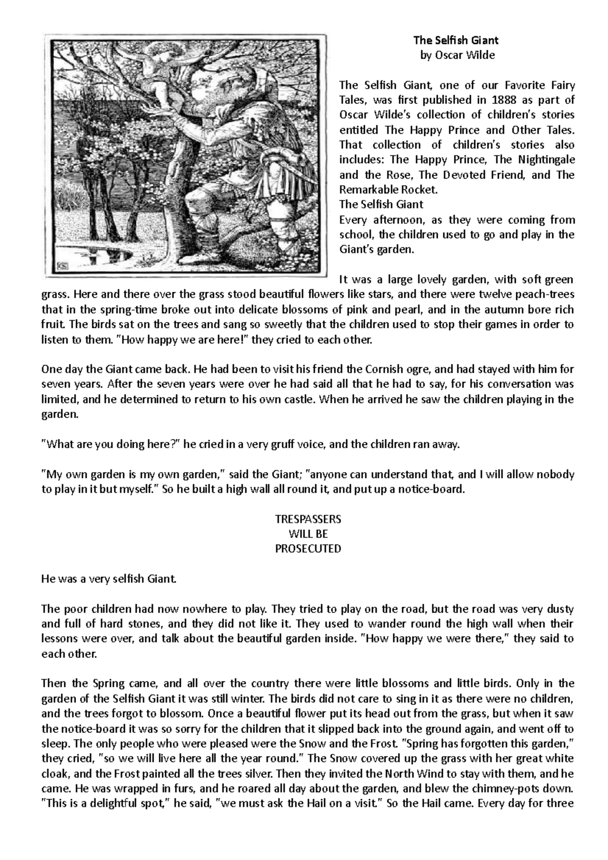 The-Selfish-Giant - for readings - The Selfish Giant by Oscar Wilde The ...