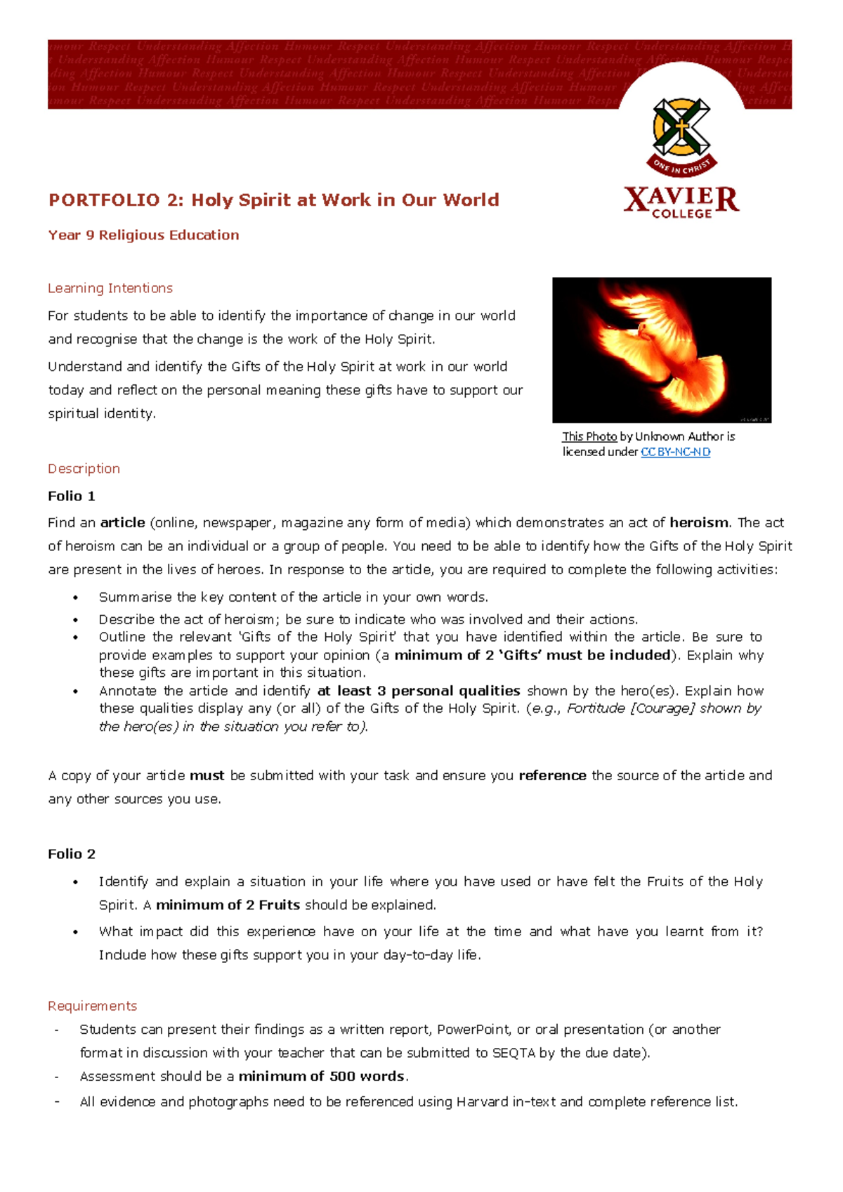 Portfolio 2 - Holy Spirit at Work in our World - PORTFOLIO 2: Holy ...