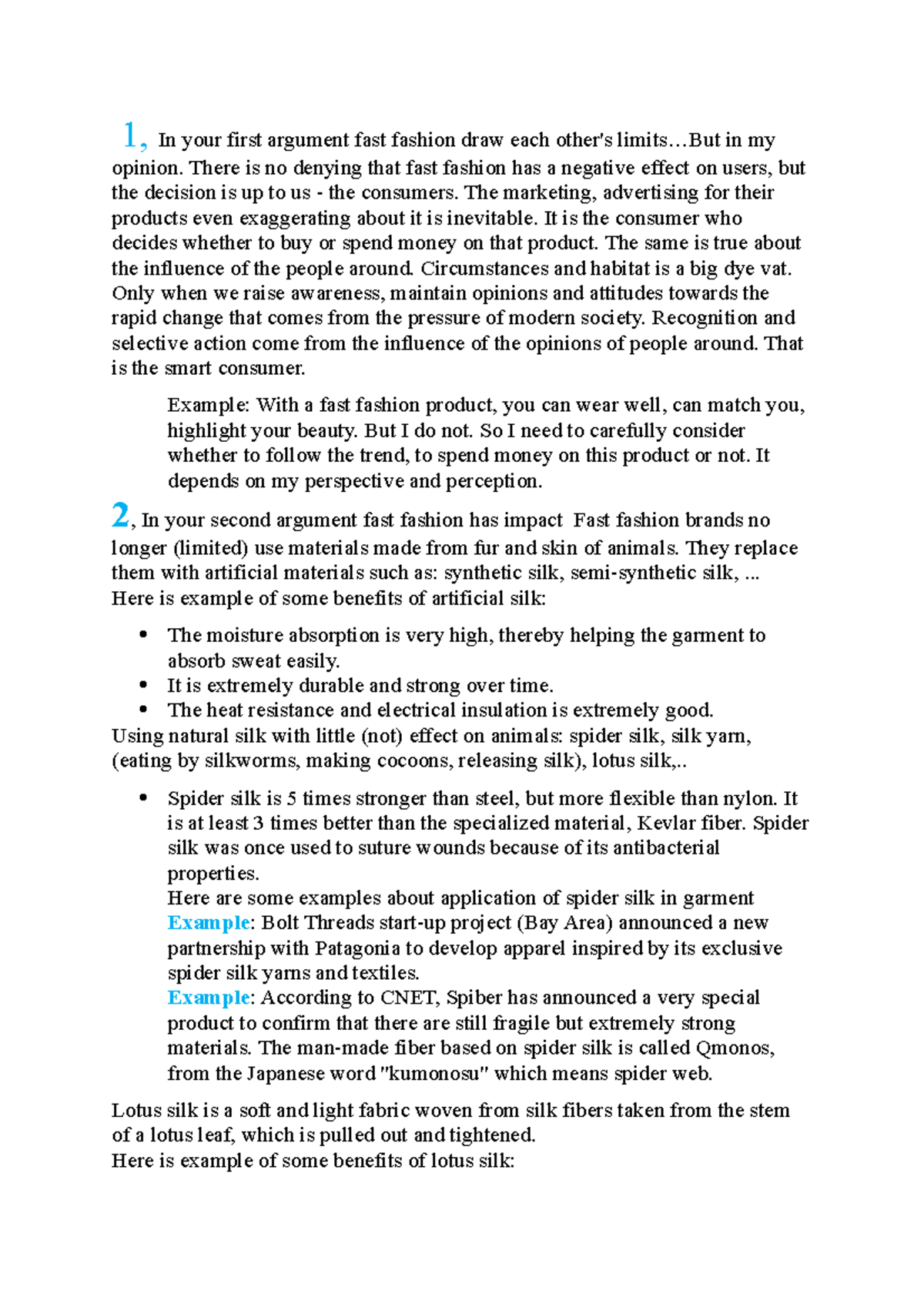 Debate - for anyone who needed - 1, In your first argument fast fashion ...