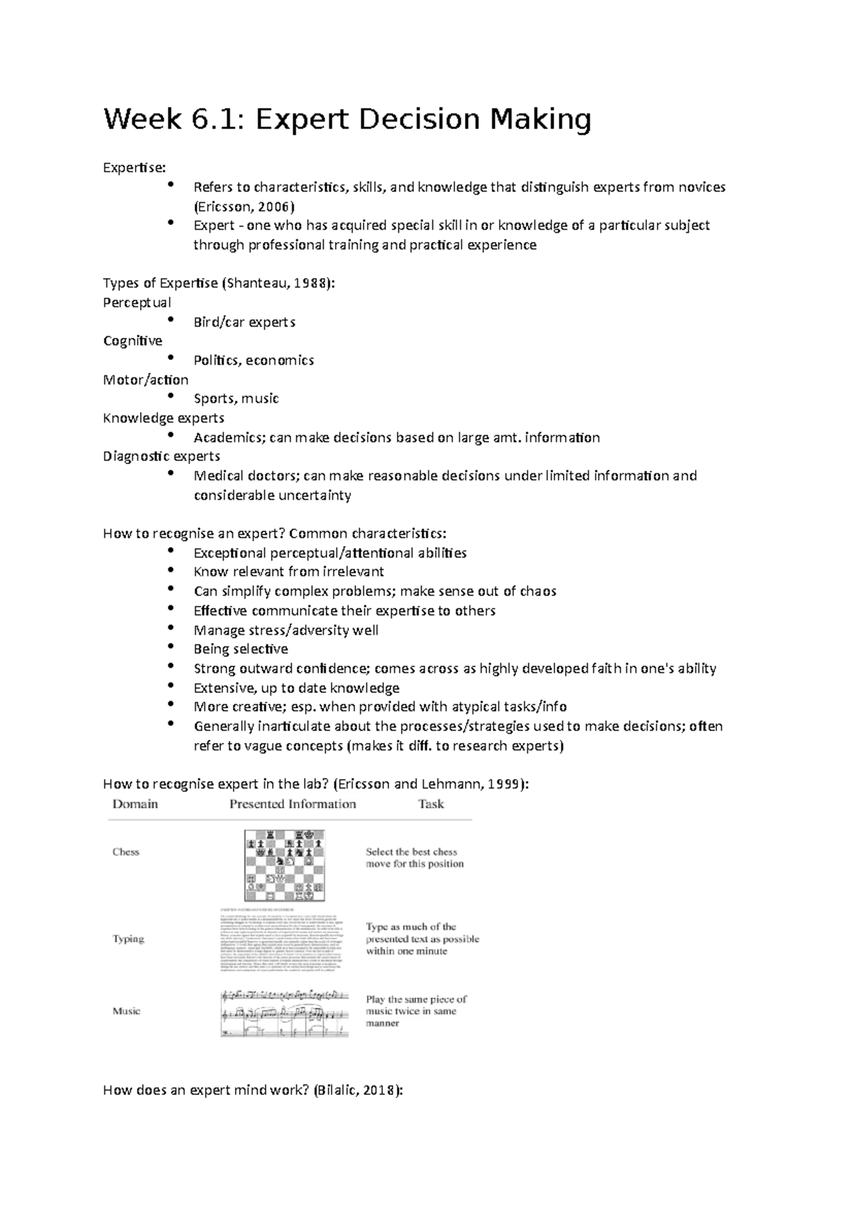 Week 6 - Applied Decision Making Lecture Notes - Week 6: Expert ...