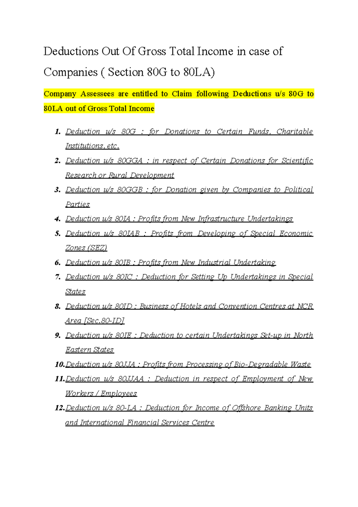 Deductions Out Of Gross Total Income in case of Companies ( Section 80G ...