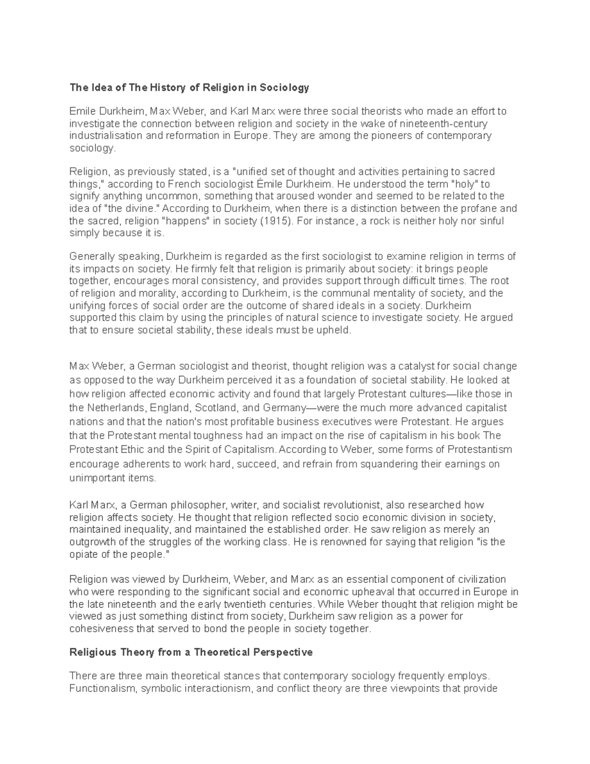 A Sociological Perspective on Religion Notes - The Idea of The History ...