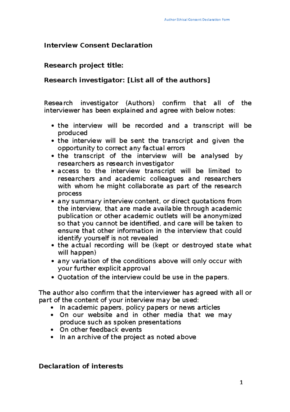 Interview-Consent-Declaration - Interview Consent Declaration Research ...