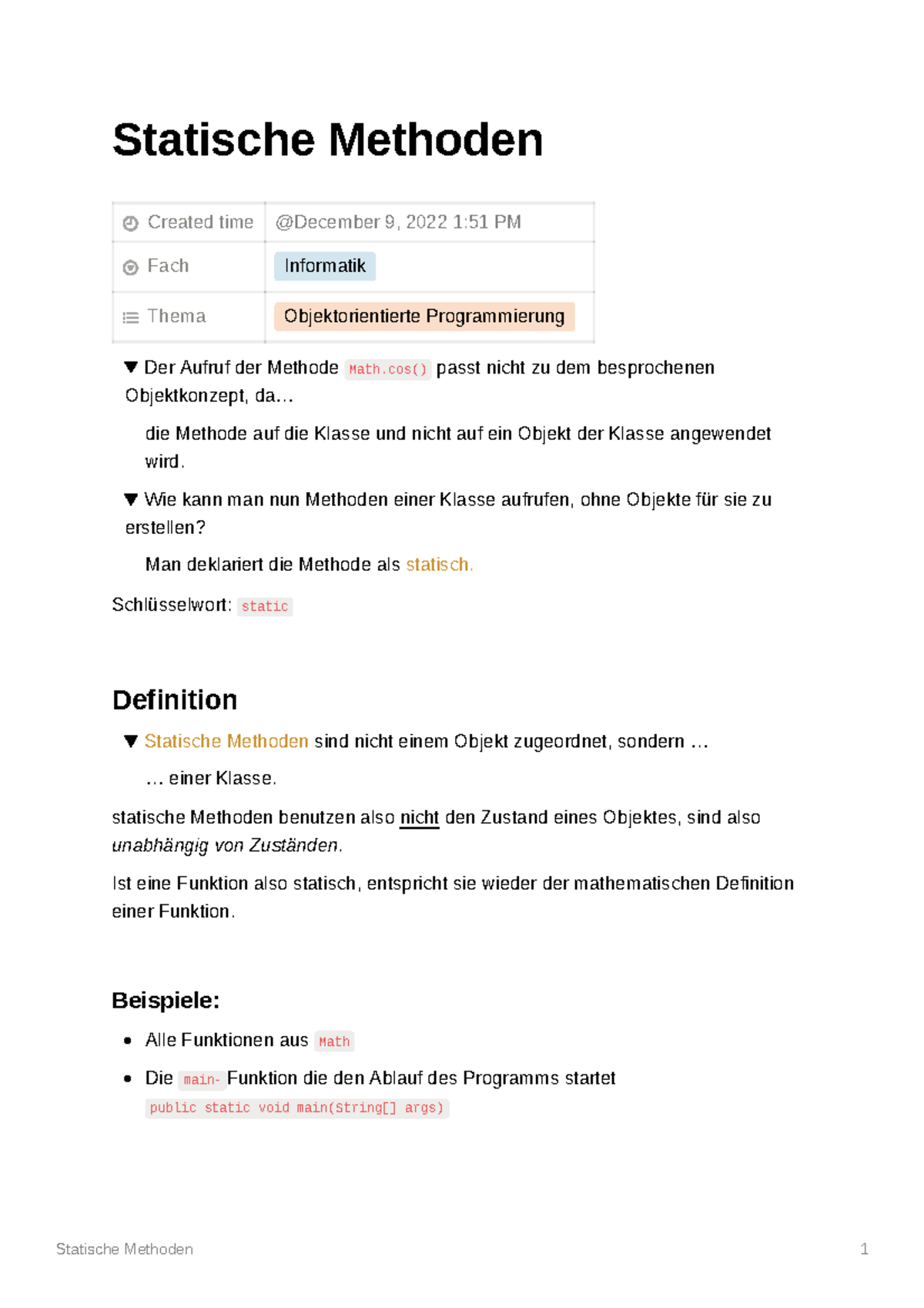 Statische Methoden - Stichwort static in Java - Statische Methoden 1 ...