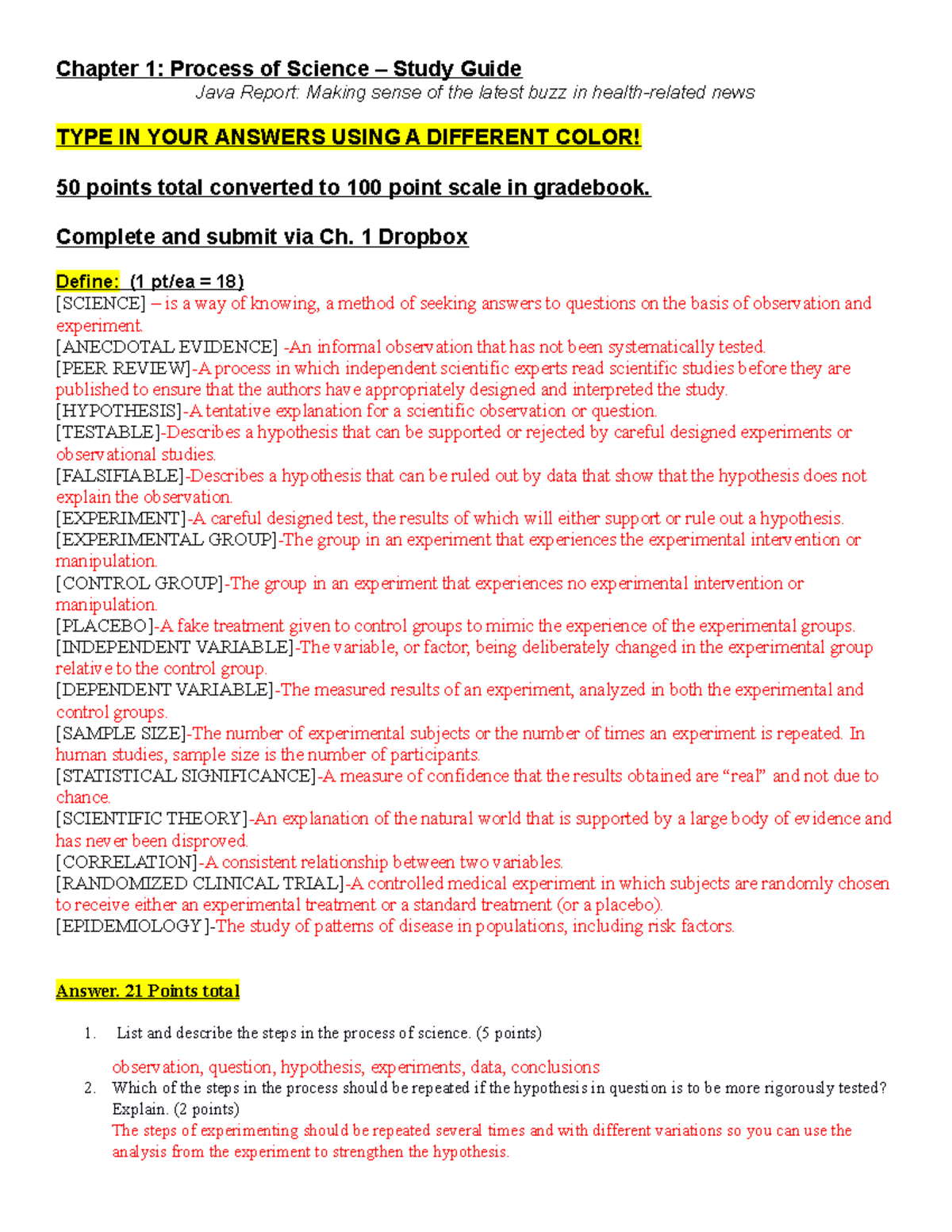 Ch. 1 Study Guide - N/A - Chapter 1: Process of Science – Study Guide ...
