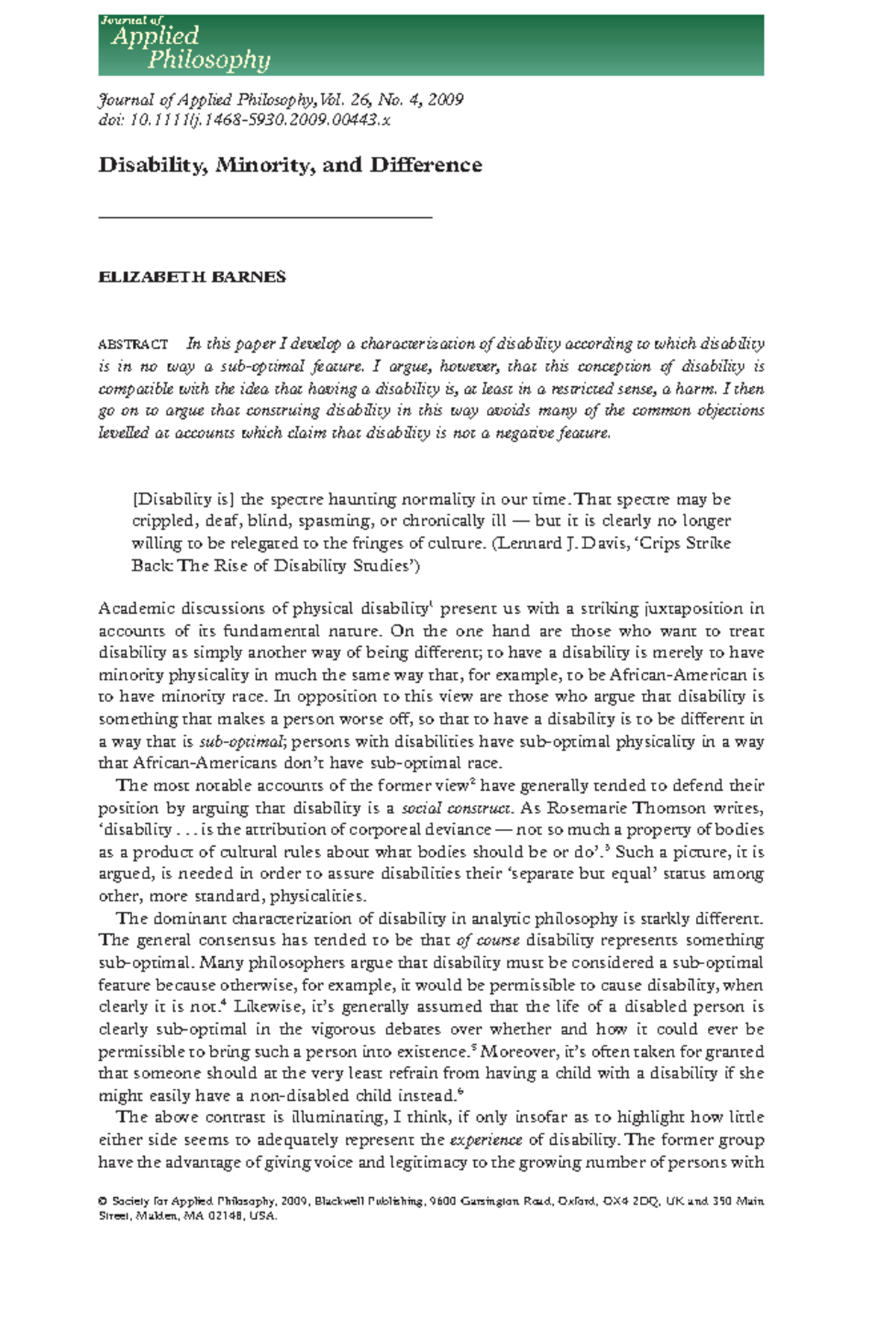 Barnes - Disability, Minority, and Difference - Disability, Minority ...