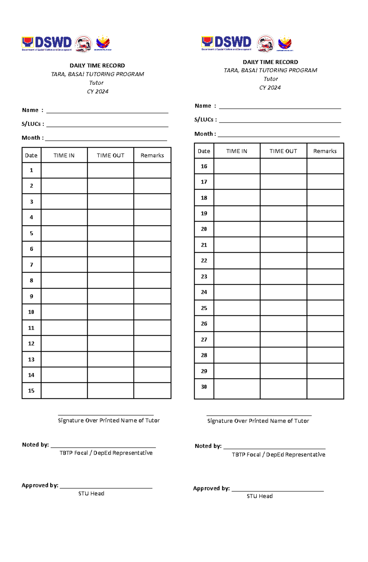 Daily Time Record Tutor - SAMPLE COPY OF DTR OF TUTORS DAILY TIME ...
