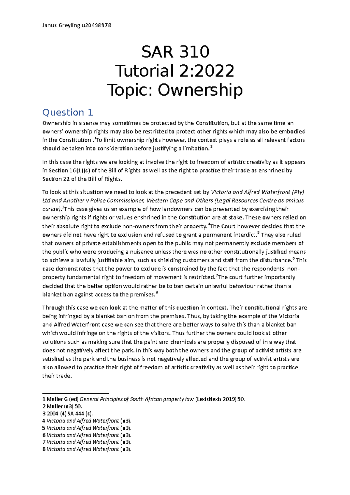 SAR 310 Tutorial 2 2022 - Janus Greyling u SAR 310 Tutorial 2: Topic ...