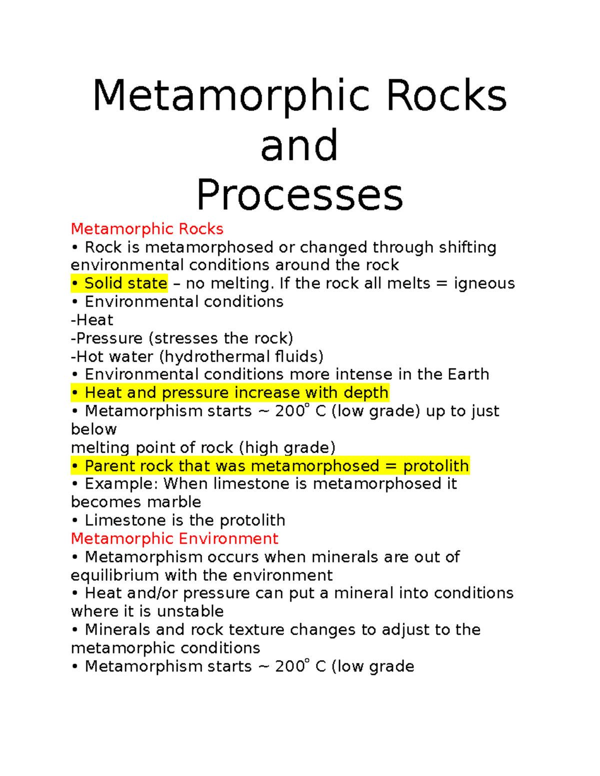 Metamorphic Processes - Metamorphic Rocks and Processes Metamorphic ...