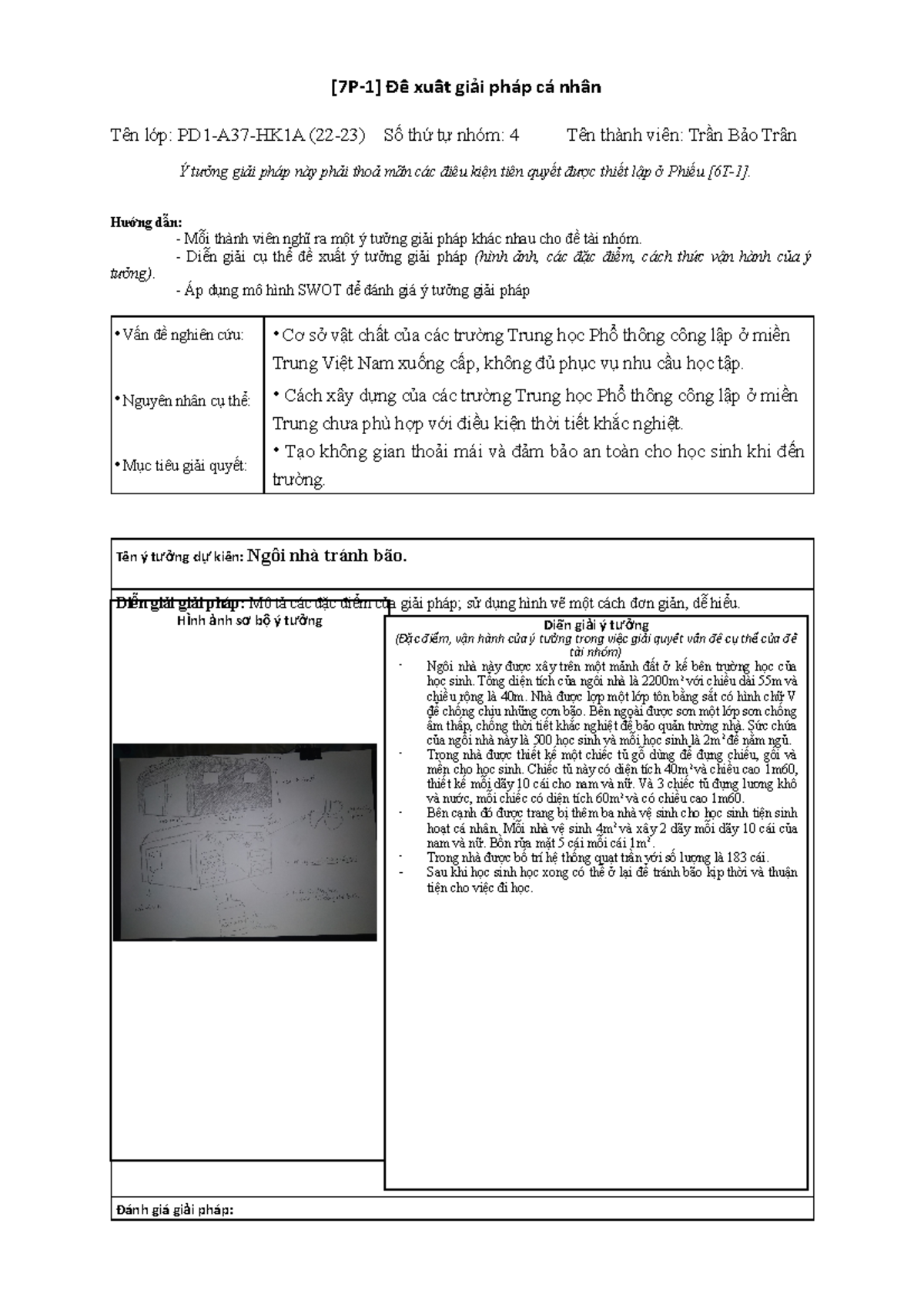 [7P-1] - Trần Bảo Trân - HÌnh ảnh s ơ b ộ ý t ưởng [7P-1] Đềề xuấất gi i pháp cá nhấnả Tên lớp ...