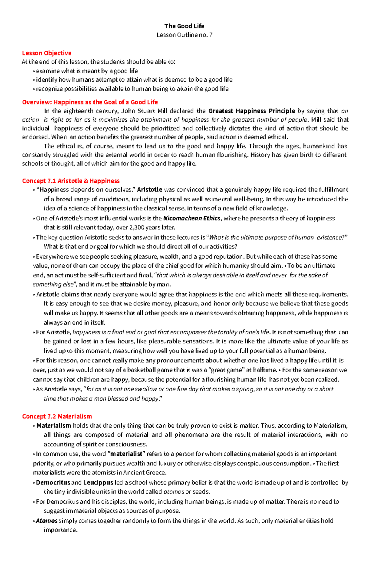 07 - The Good Life - Notes about STS Course - The Good Life Lesson ...