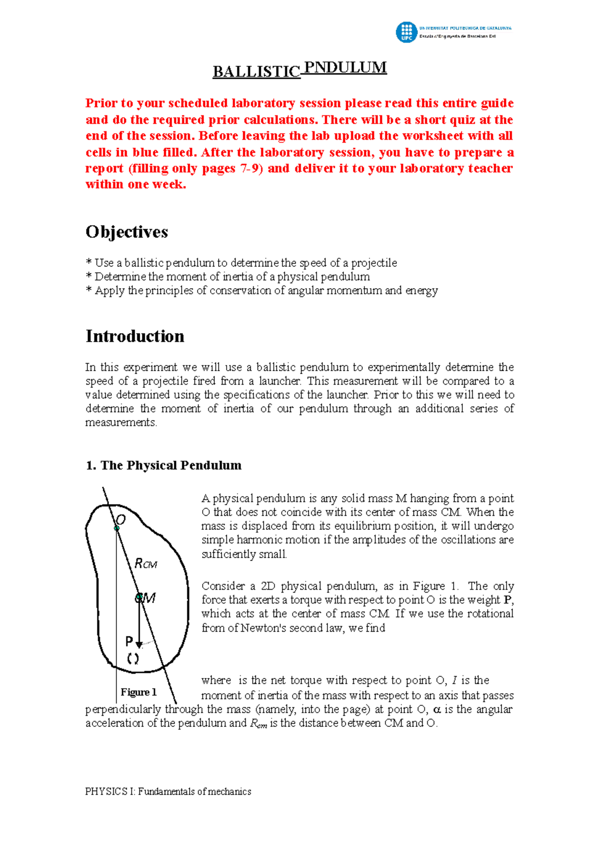 Laboratory practice number 4 - Ballistic pendulum - BALLISTIC PNDULUM ...