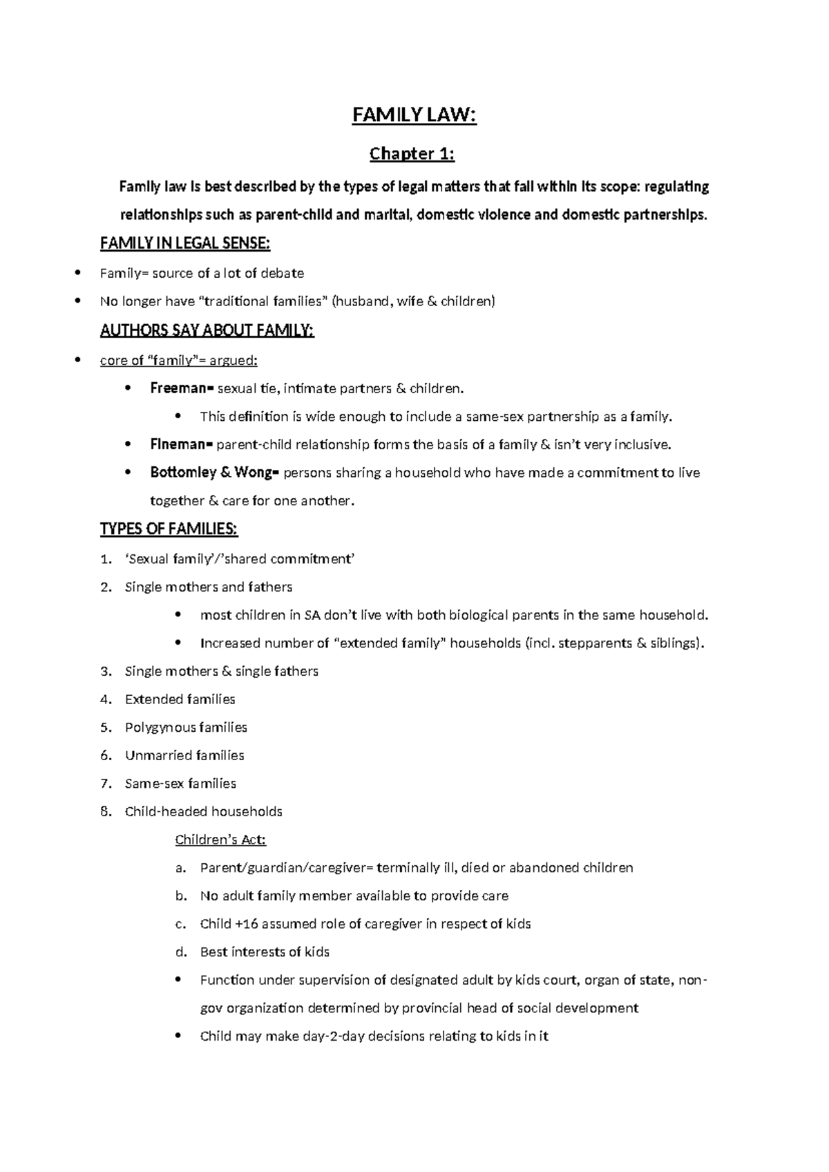 Family LAW Chapter 1 - FAMILY LAW: Chapter 1: Family law is best ...