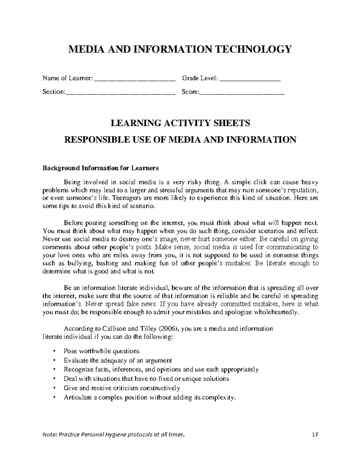 Media and Information Literacy LAS Week 3 - MEDIA AND INFORMATION ...