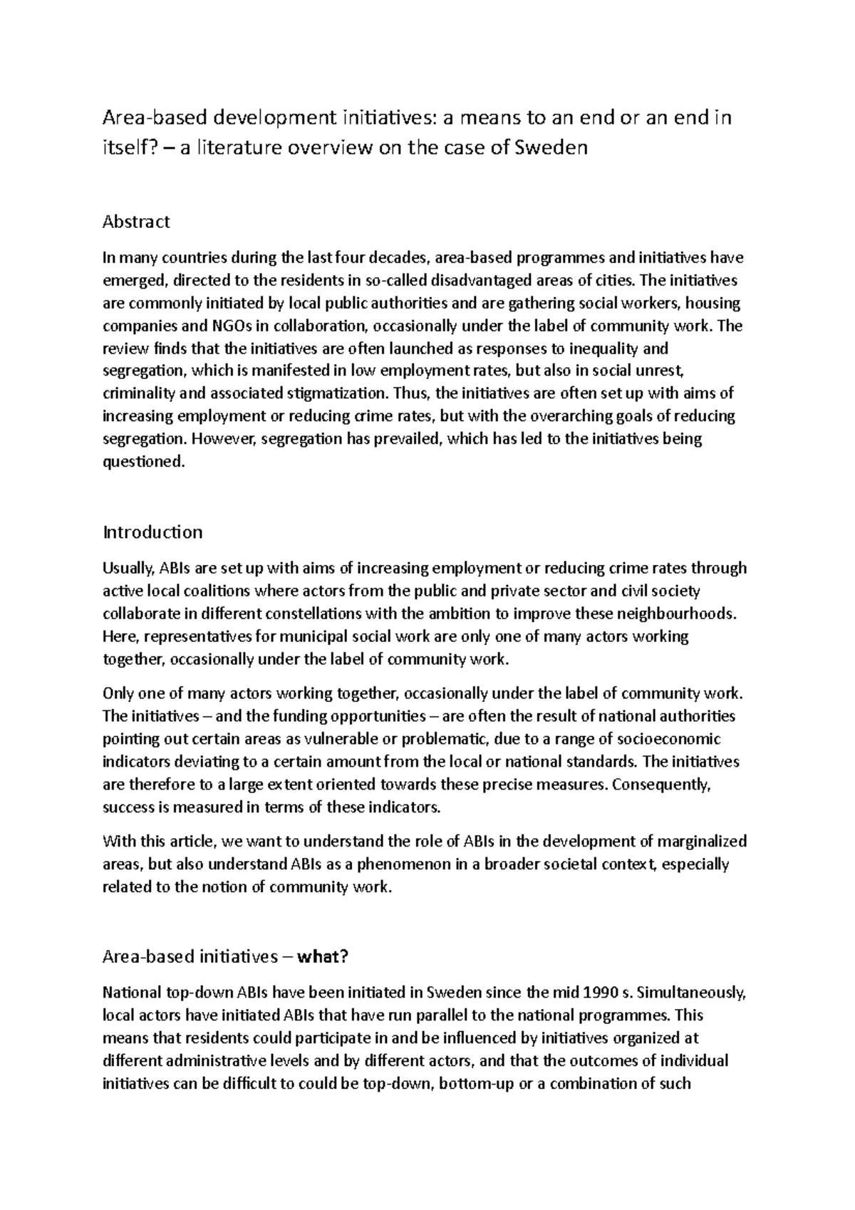 Area based development initiatives - sammanfattning - Studocu