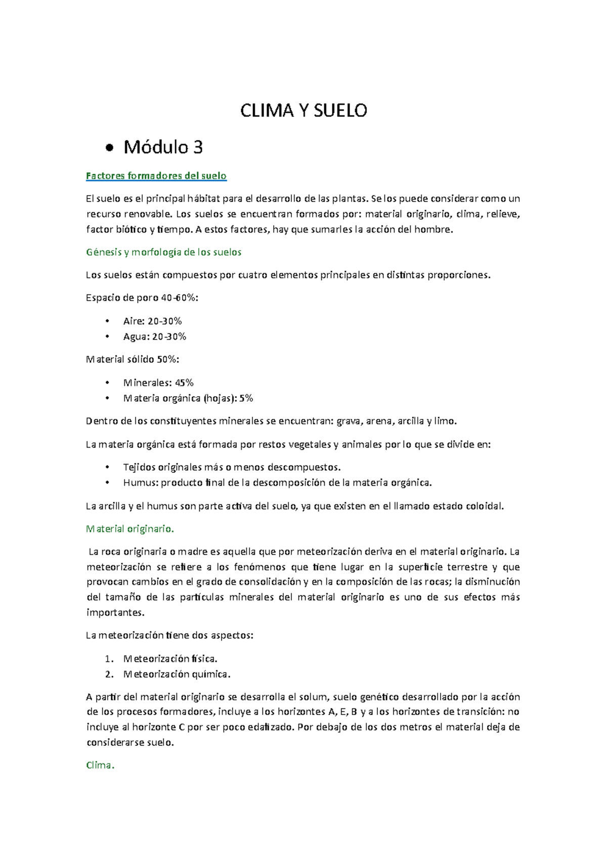 Resumen clima y suelo m3 y m4 - CLIMA Y SUELO • Módulo 3 Factores ...
