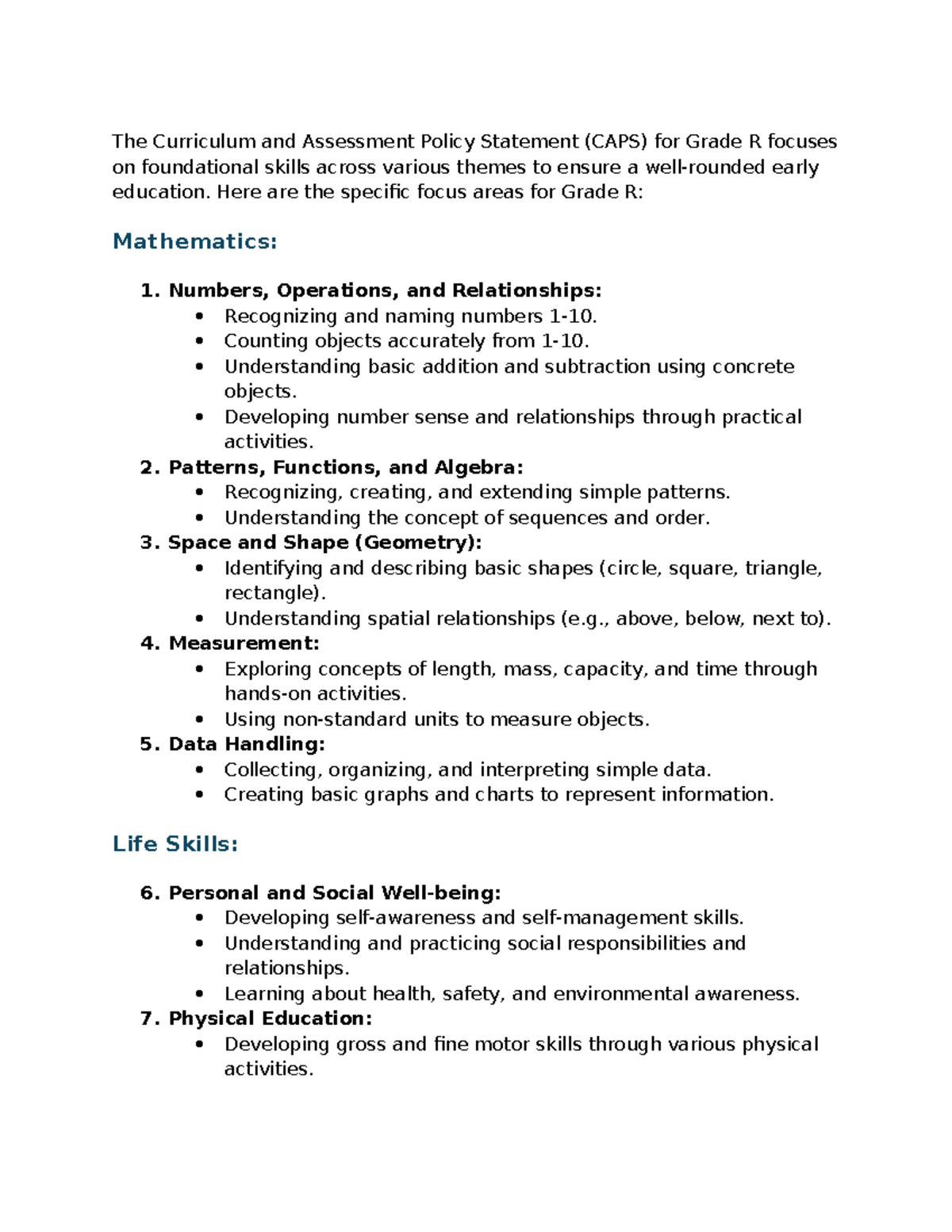 CAPS Specific Focus - The Curriculum and Assessment Policy Statement ...