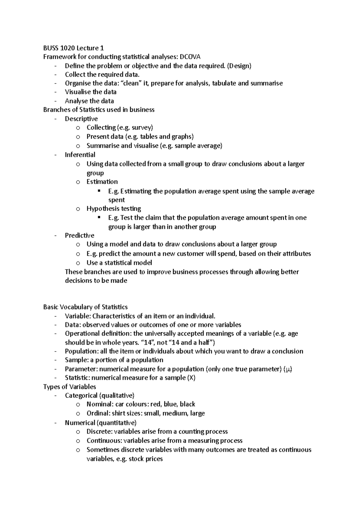 BUSS 1020 Lecture 1 - BUSS 1020 Lecture 1 Framework for conducting ...
