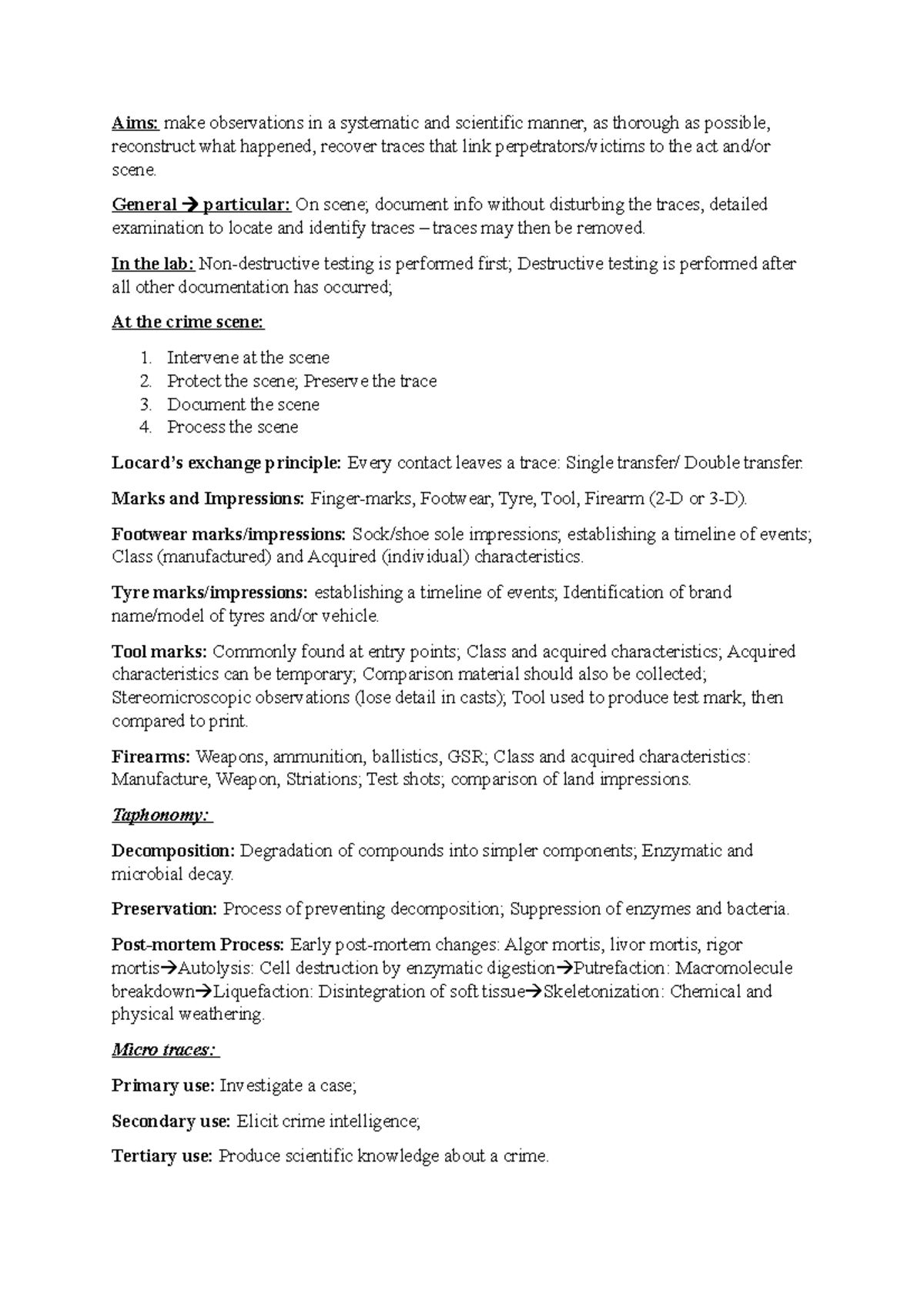 Principles of Forensic Science Exam Notes - Aims: make observations in ...