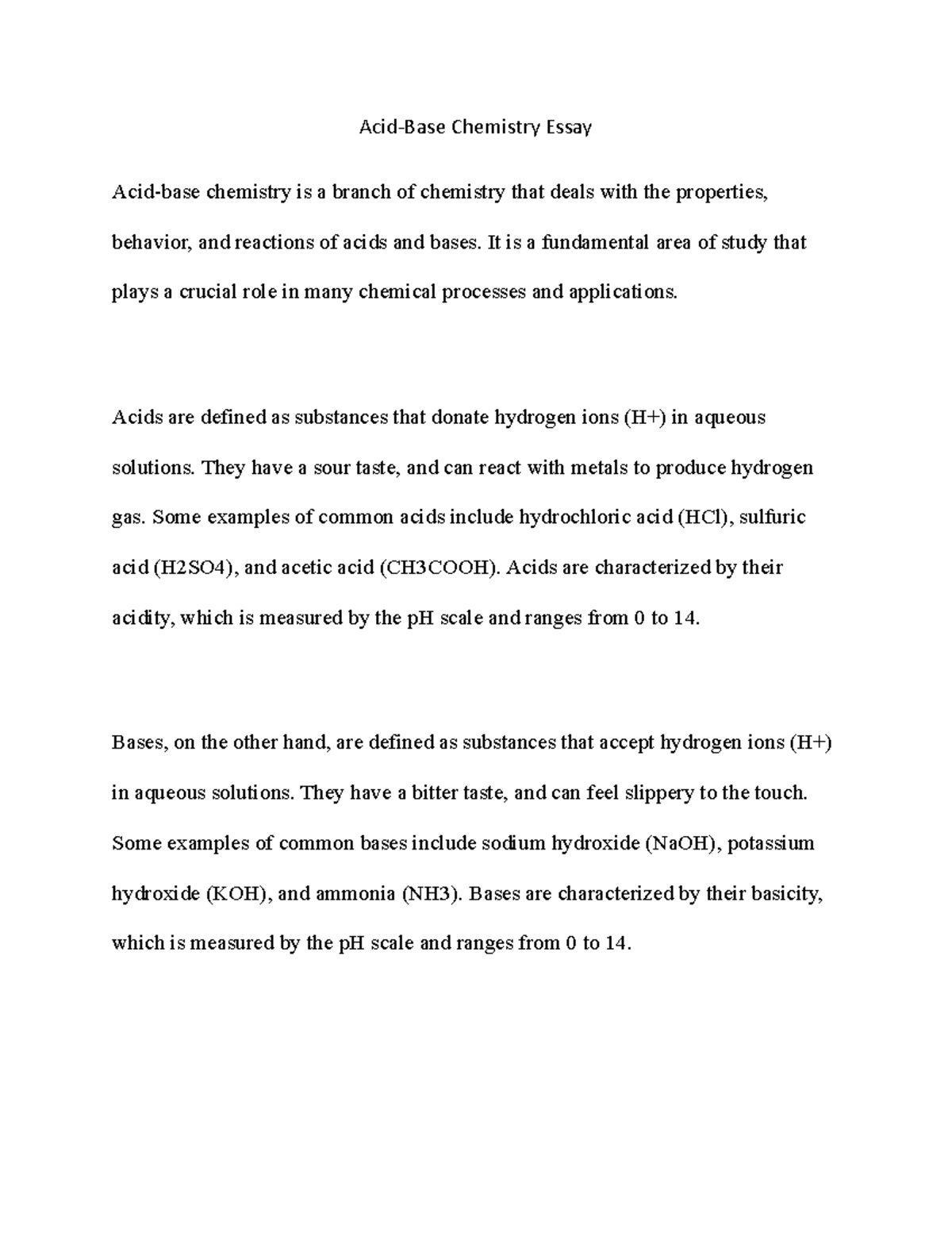 Acid-Base Chemistry Essay - Acid-Base Chemistry Essay Acid-base ...