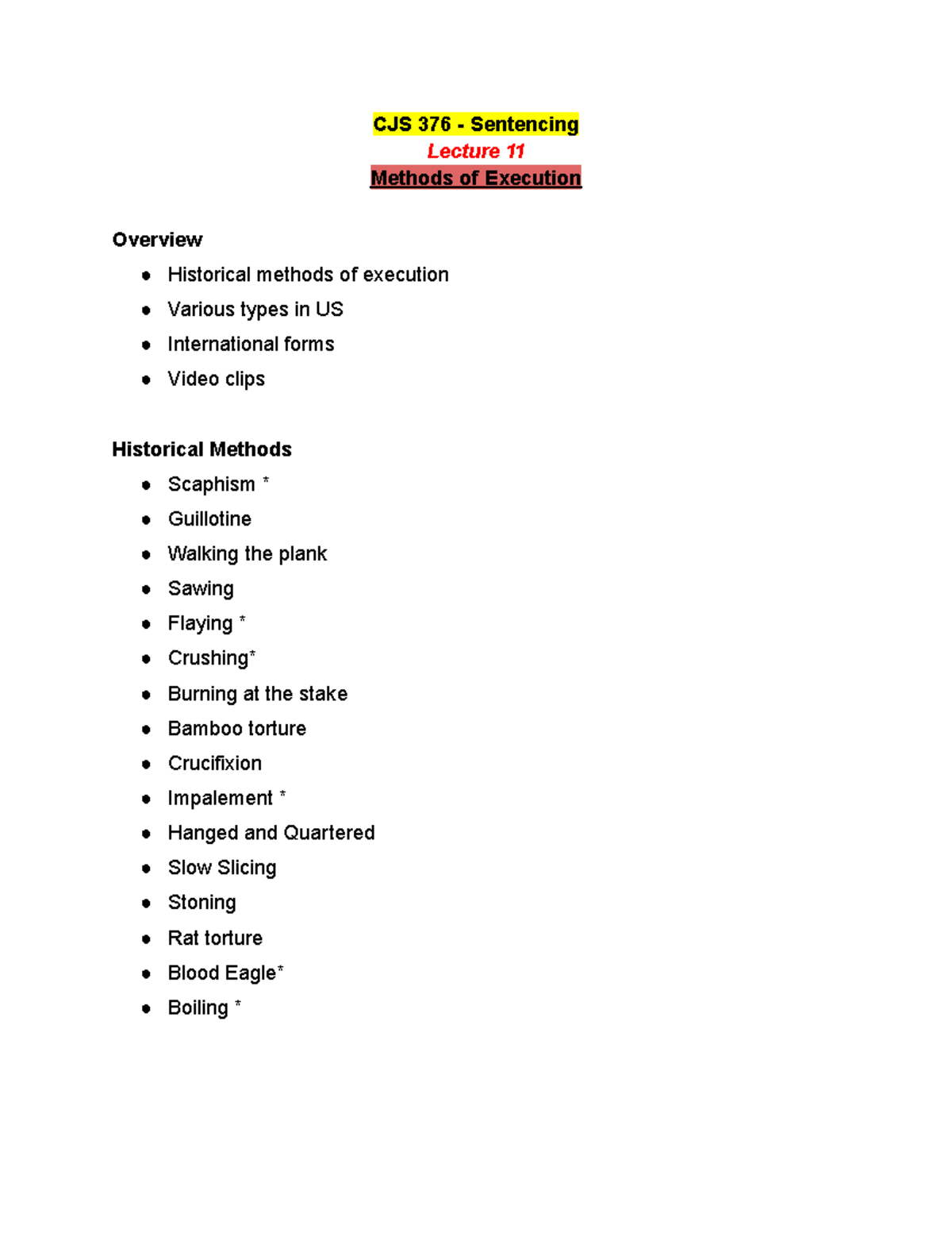 Cjs 376 Lecture 11 Spring 2021 Cjs 376 Sentencing Lecture 11 Methods Of Execution Overview