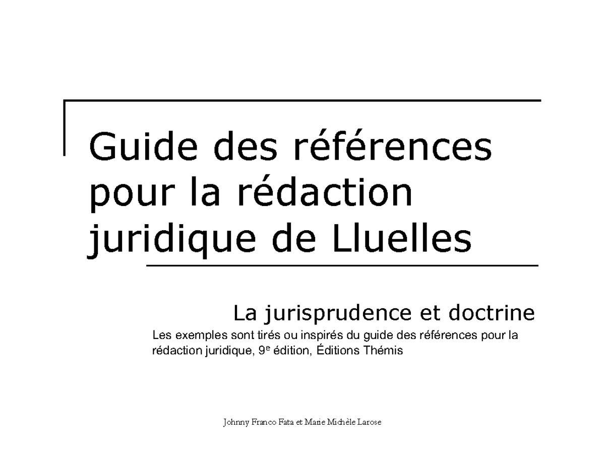Guide de citation jurisprudence Luelles - Johnny Franco Fata et Marie ...