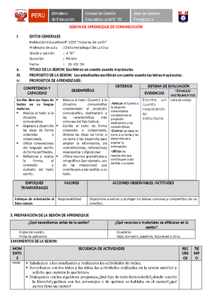 E1 A1 Sesion COM. Leemos adivinanzas - ACTIVIDAD DE APRENDIZAJE I. DATOS INFORMATIVOS: 1. I. Nº ...
