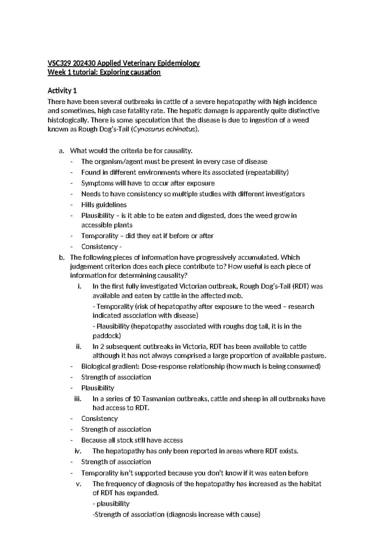 Week 1 Causality tutorial - VSC329 202430 Applied Veterinary ...