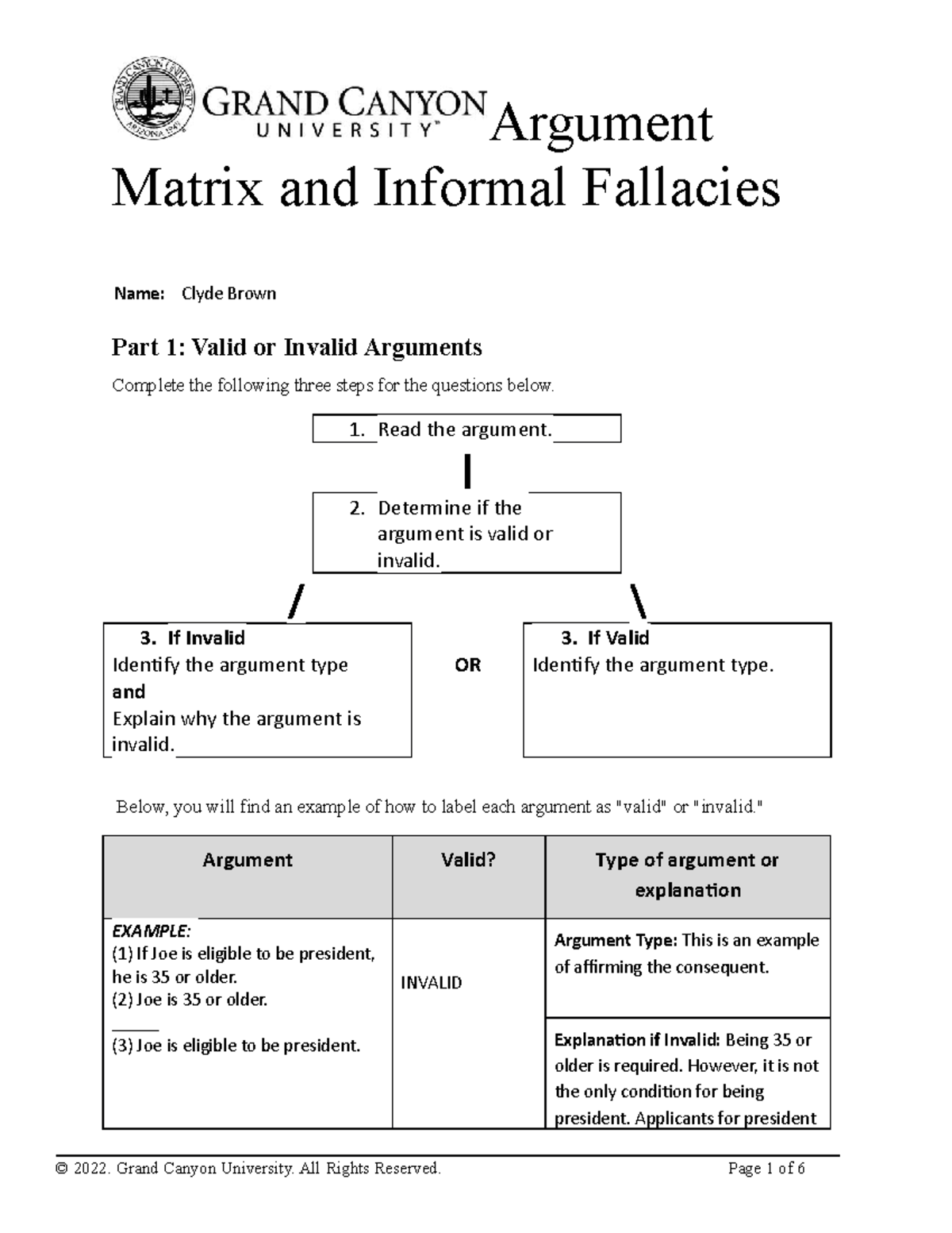 Argument Matrix Informal Fallacies Spring 2023 - Argument Matrix and Informal Fallacies Name ...