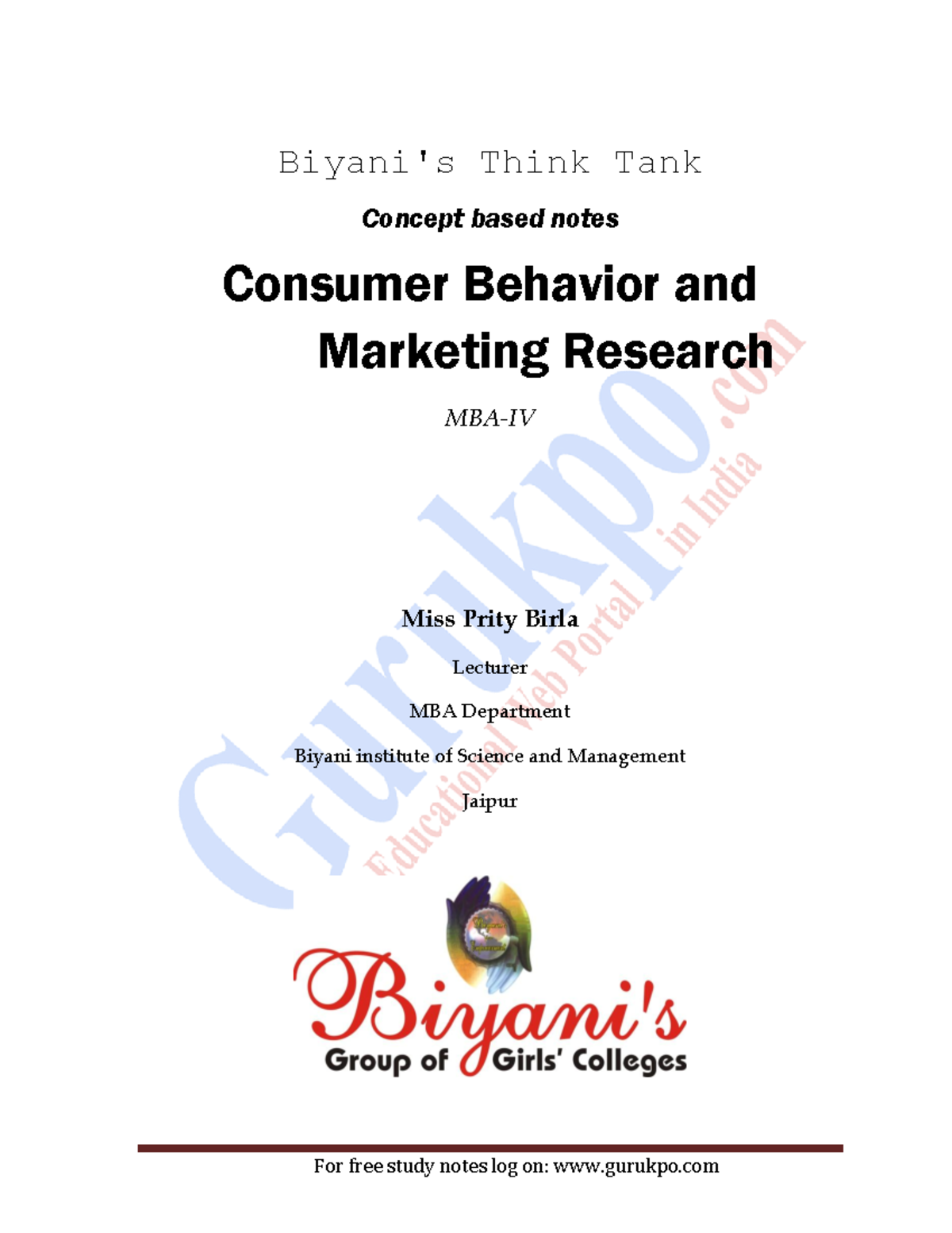 Consumer Behavior - reference materials - Biyani's Think Tank Concept ...