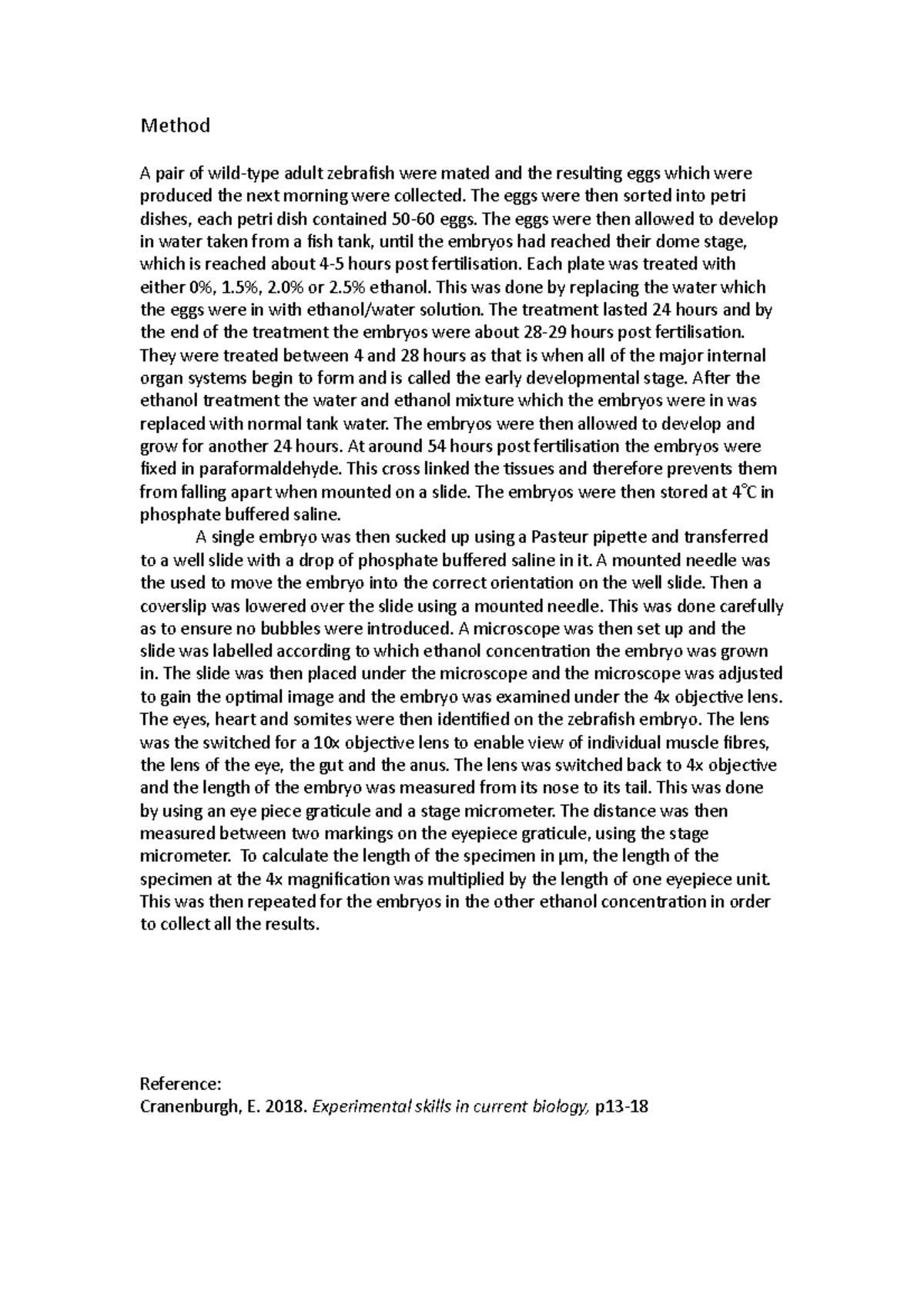 Uni of Liverpool Biomedical science Zebra fish practical write up ...