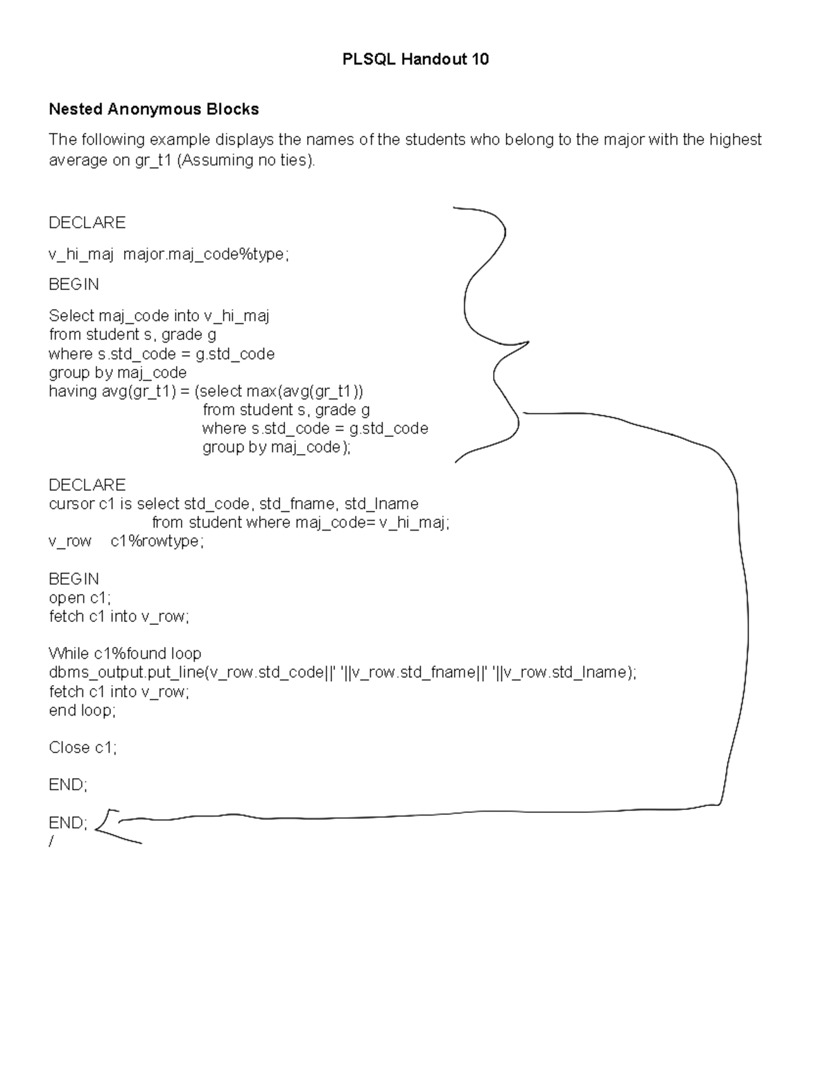 Plsql Handout 101 Tagged Plsql Handout 10 Nested Anonymous Blocks The Following Example