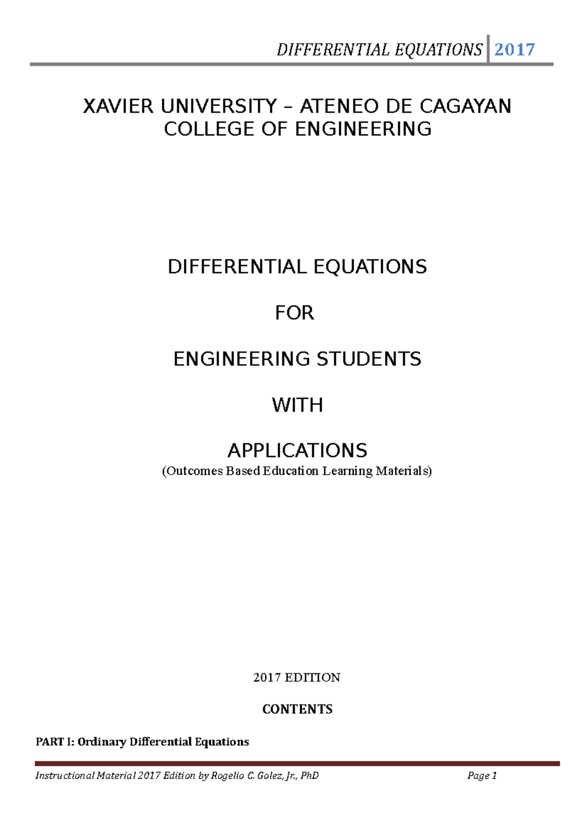 2017 Differential Equations for Engineering Students with Applications ...