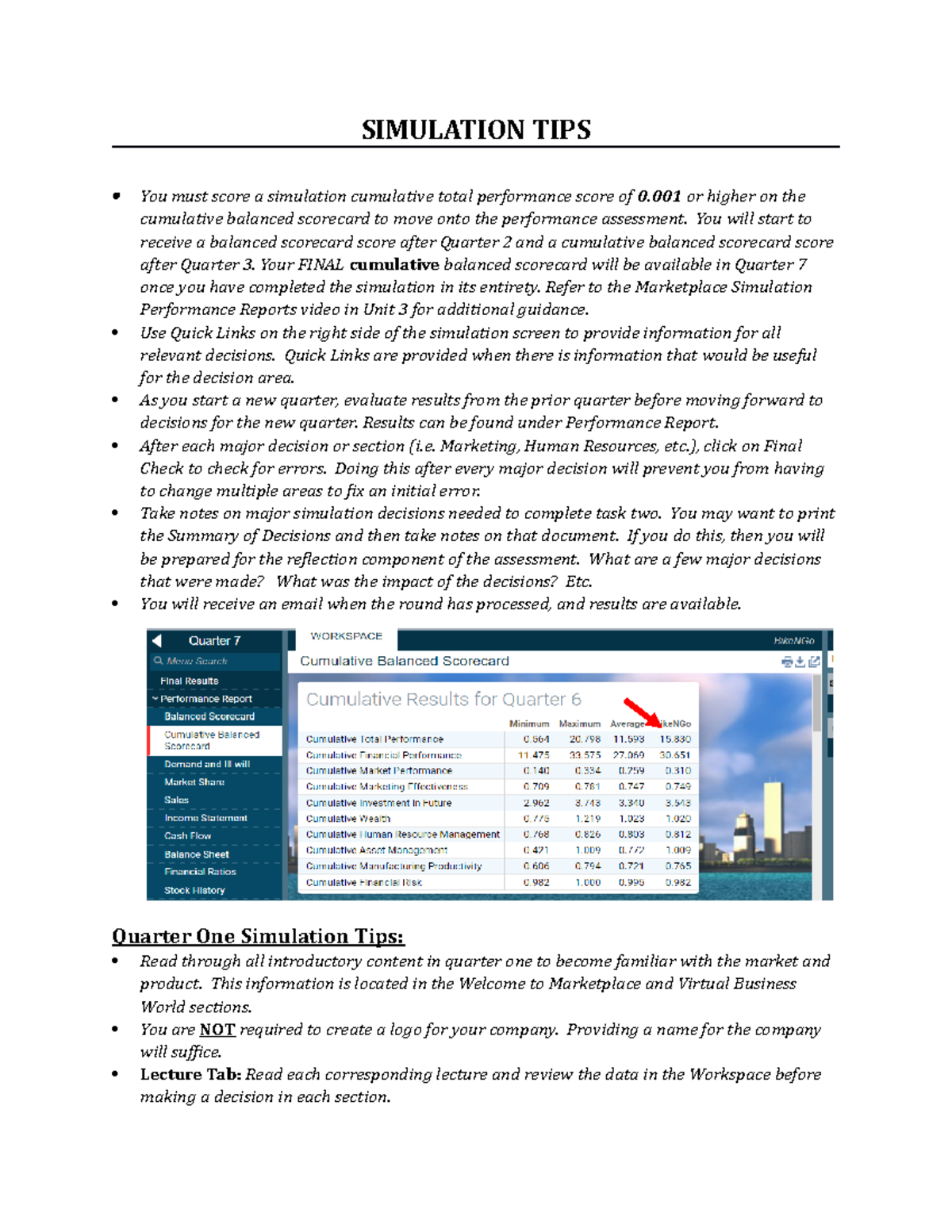 Quarter One Tips - Tips - SIMULATION TIPS You must score a simulation ...