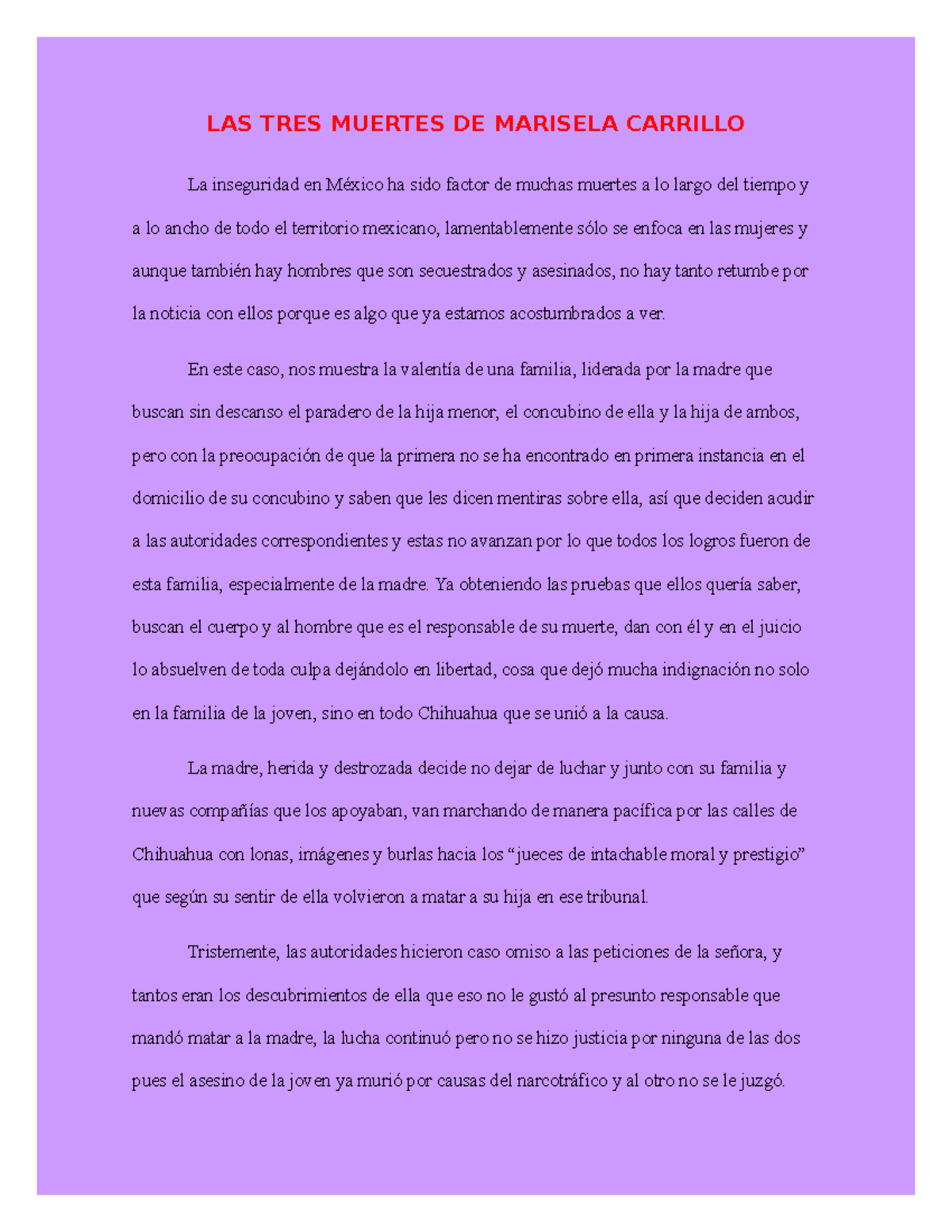 LAS TRES Muertes DE Marisela Carrillo - LAS TRES MUERTES DE MARISELA ...