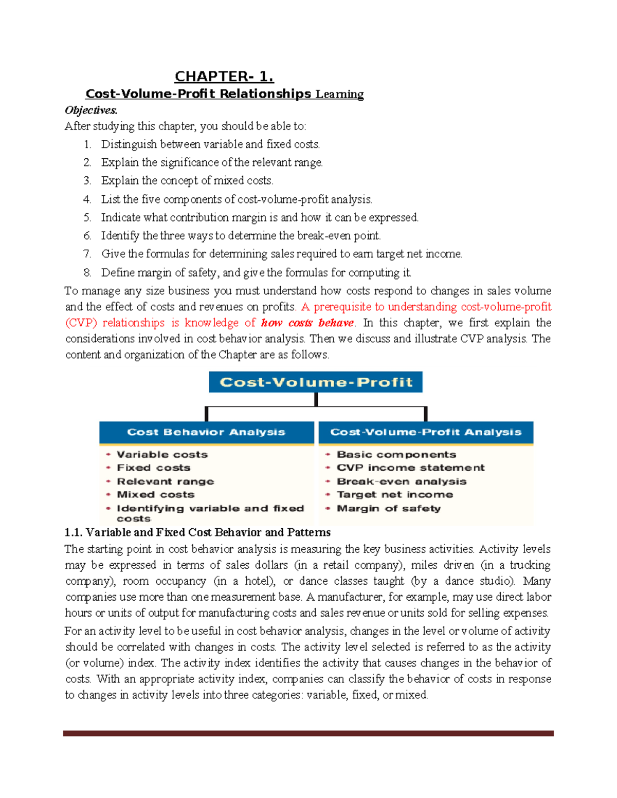Chapter 1 CMA II - CHAPTER- 1. Cost-Volume-Profit Relationships Learning Objectives. After ...