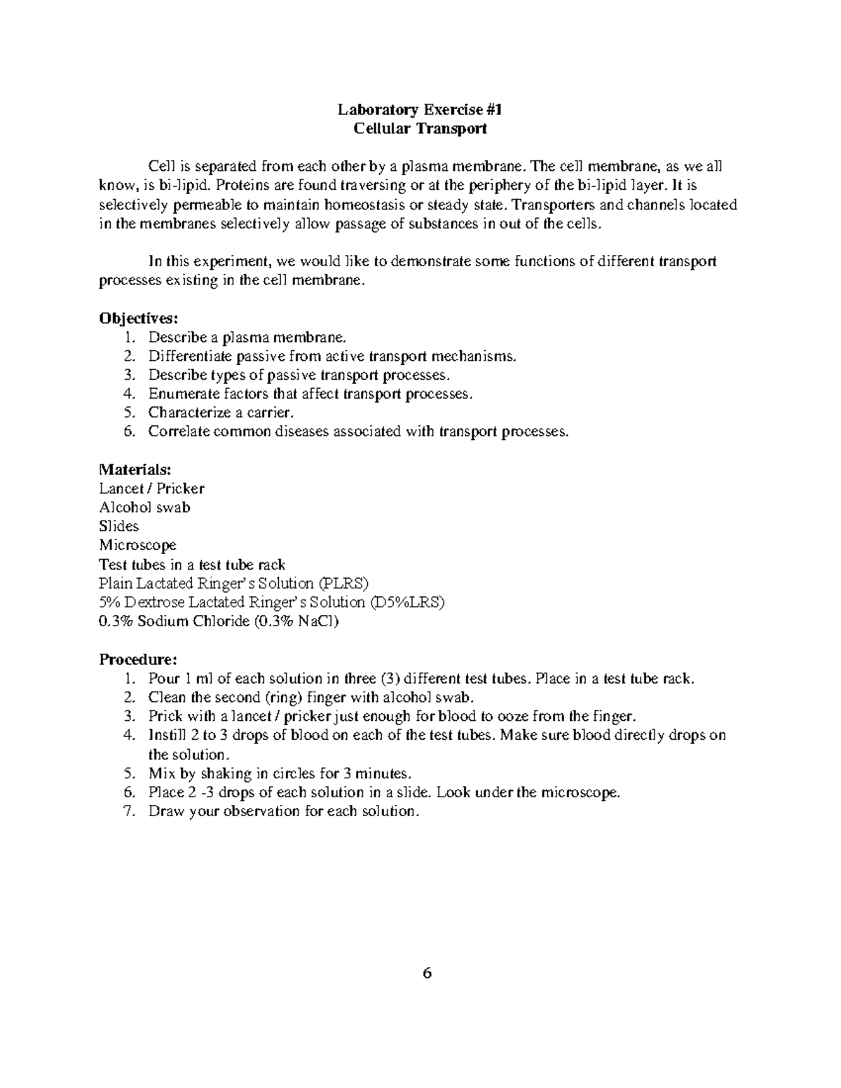 Laboratory-Cell-Transport- 1235344206 - Laboratory Exercise # Cellular ...