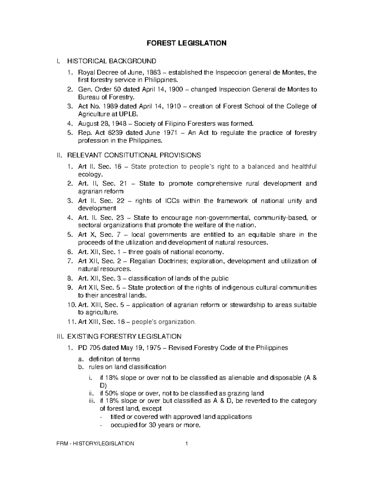 A. Forest History, Policy and Administration - Forest Legislations 1 ...