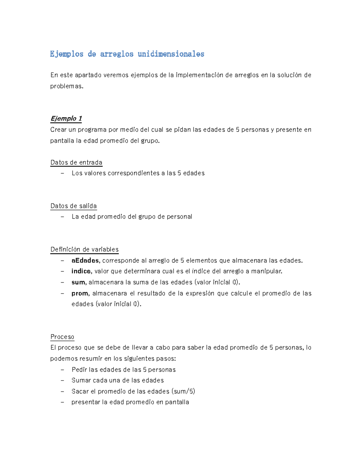 Ejemplos arreglos - algoritmos - Ejemplos de arreglos unidimensionales ...