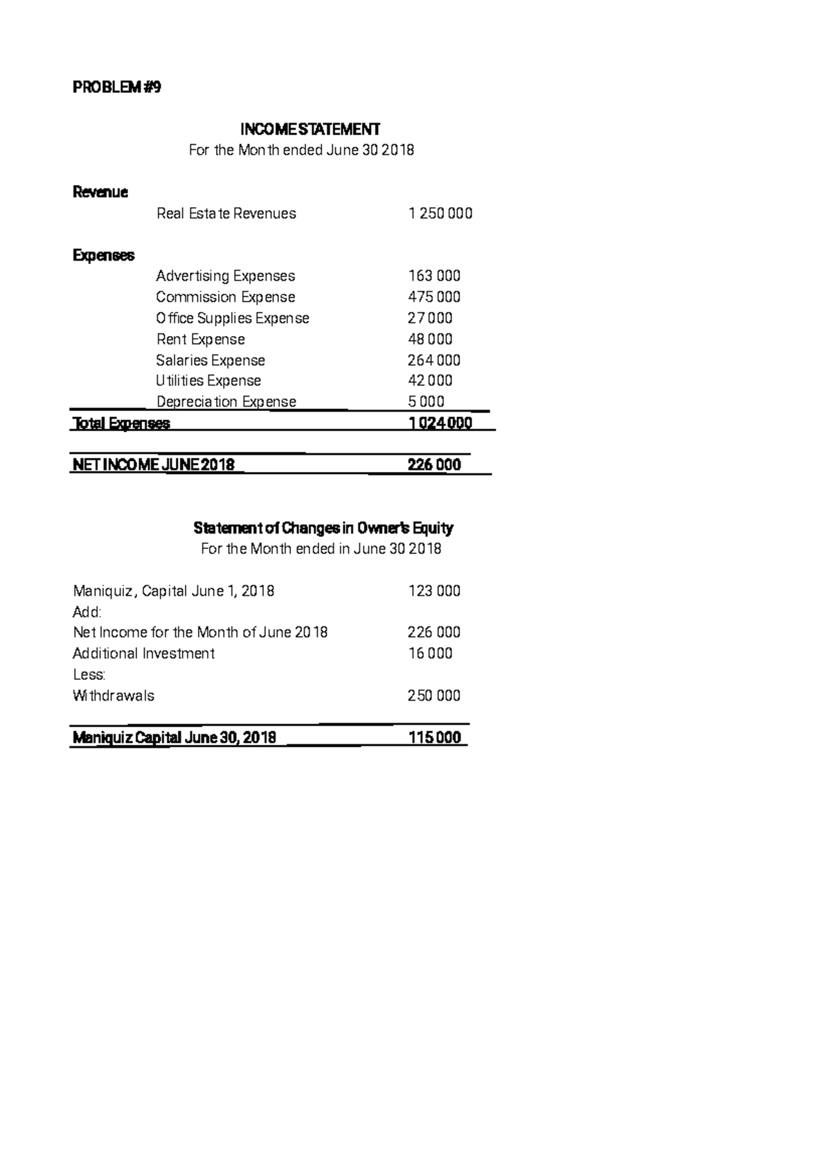 BES - Example - INCOME STATEMENT For the Month ended June 30 2018 ...