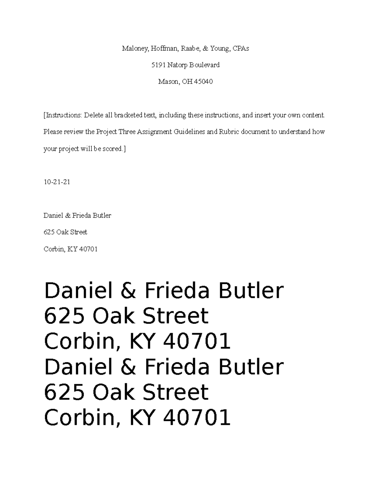 ACC 330 Final Project Three Formal Letter to Client Template - Maloney ...