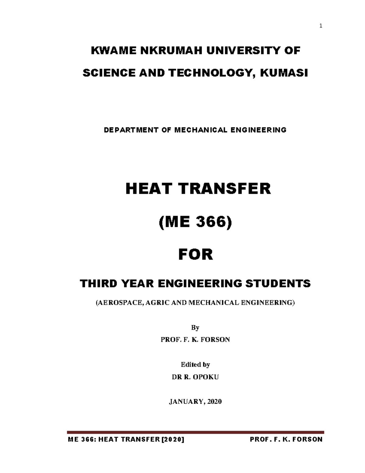ME 366, 2020-Heat Transfer Lecture Notes (January 12, 2020) - KWAME ...