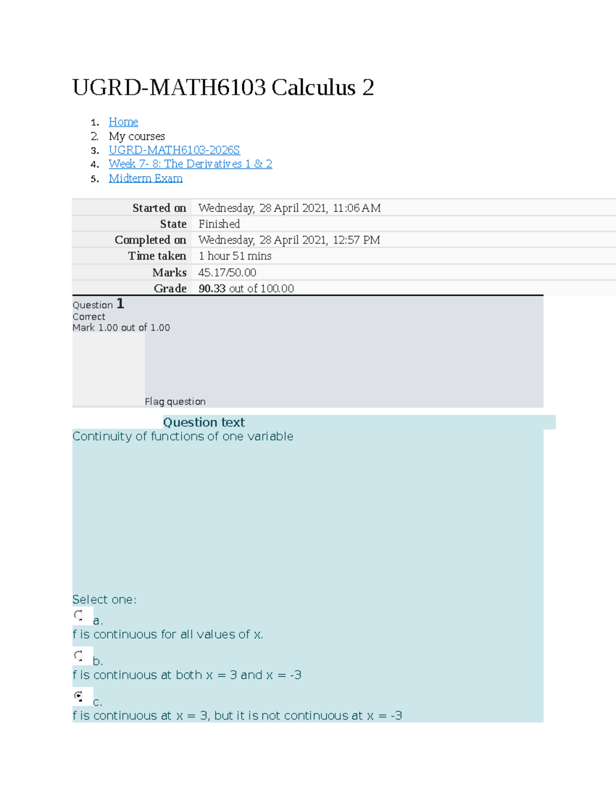 Calculus 2 midterm exam - UGRD-MATH6103 Calculus 2 1. Home 2. My ...