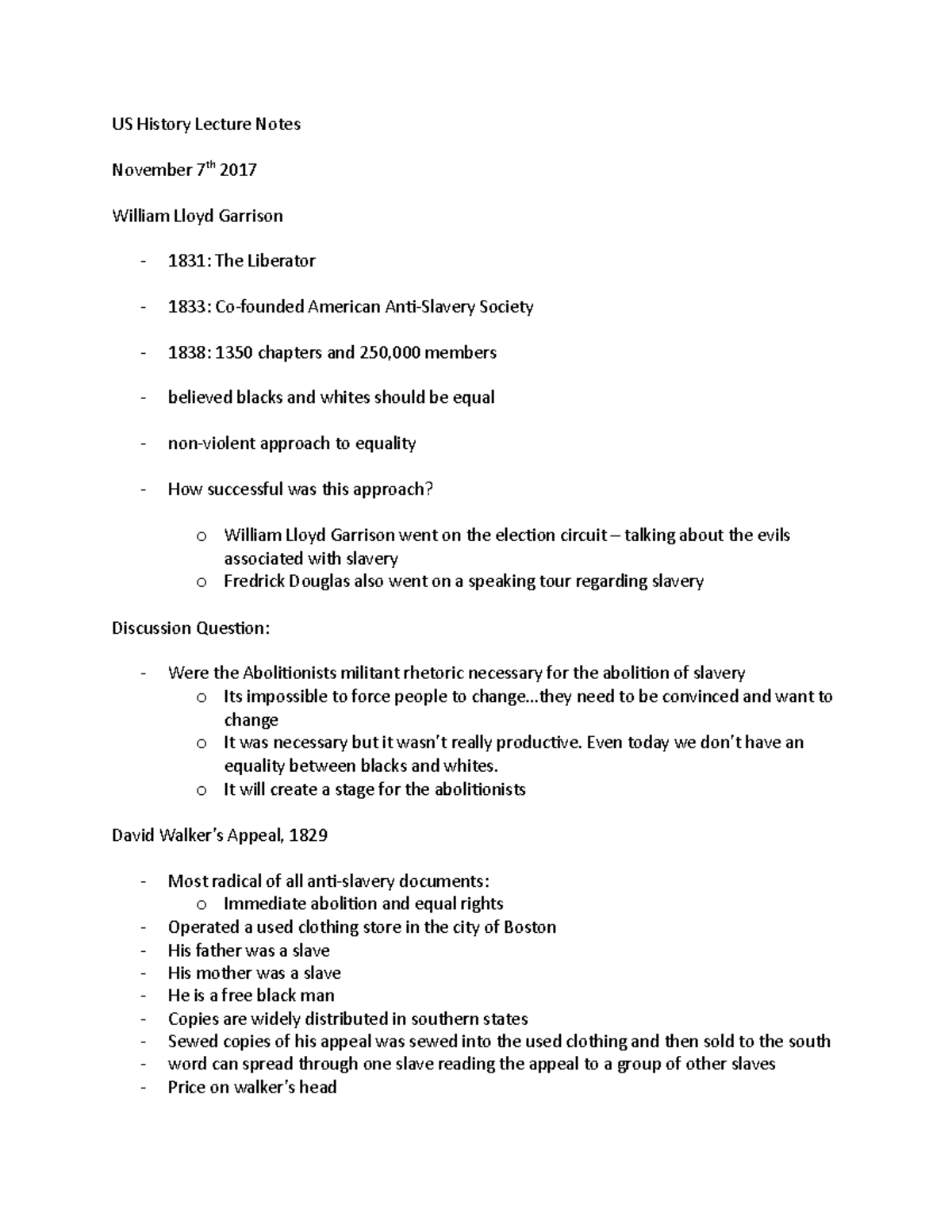 US History Lecture Notes - 10 - US History Lecture Notes November 7th ...