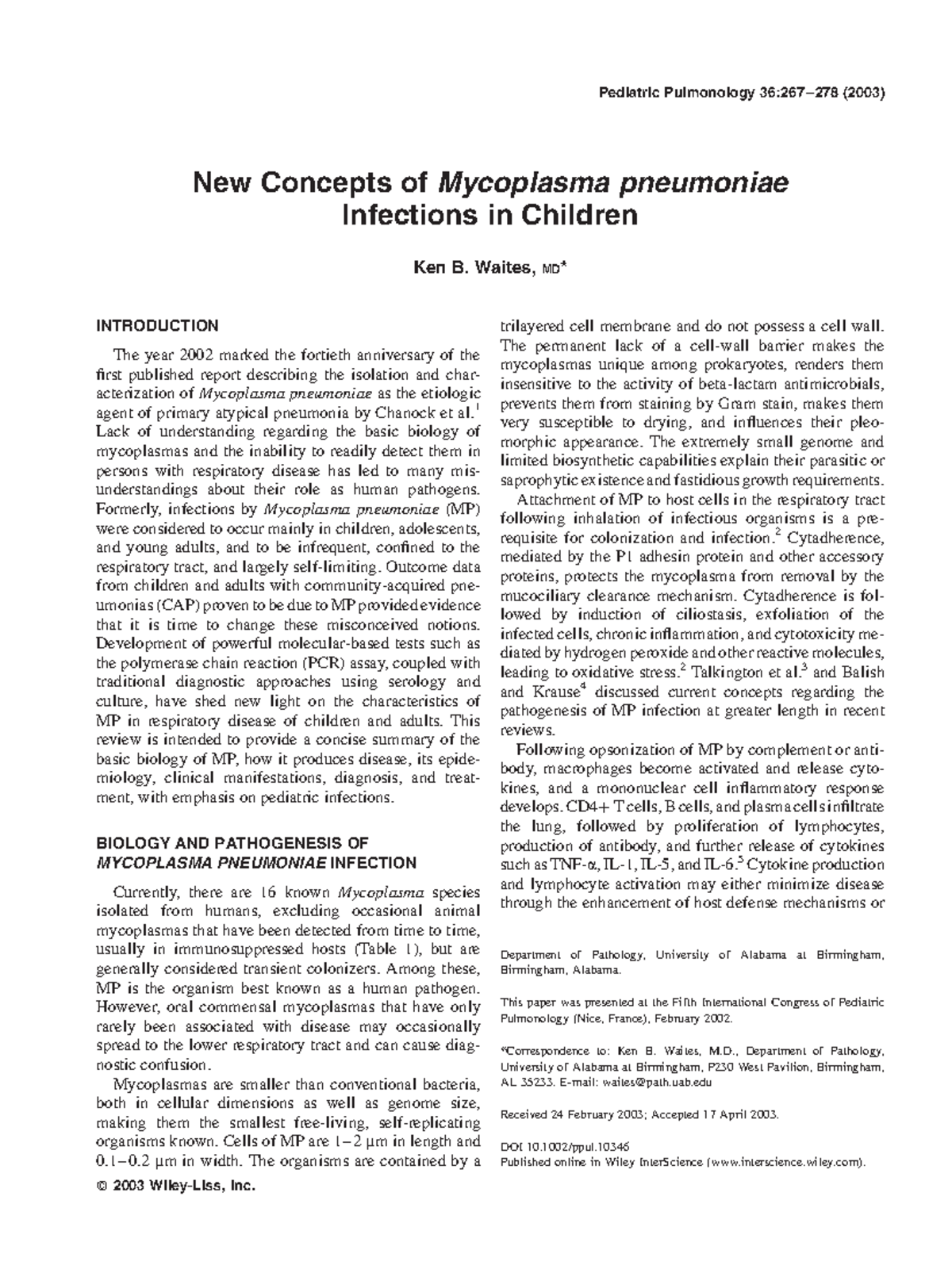 Biostat research 3 - NOTES - Pediatric Pulmonology 36:267–278 (2003 ...
